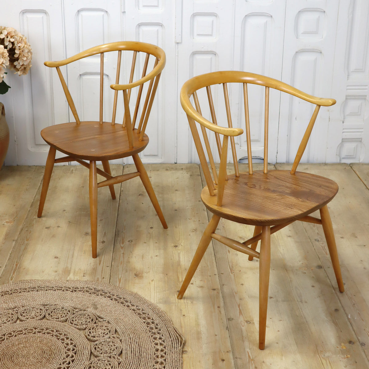 Pair of Vintage Ercol Model 449a Cowhorn Chairs x2 2911b – Mustard Vintage