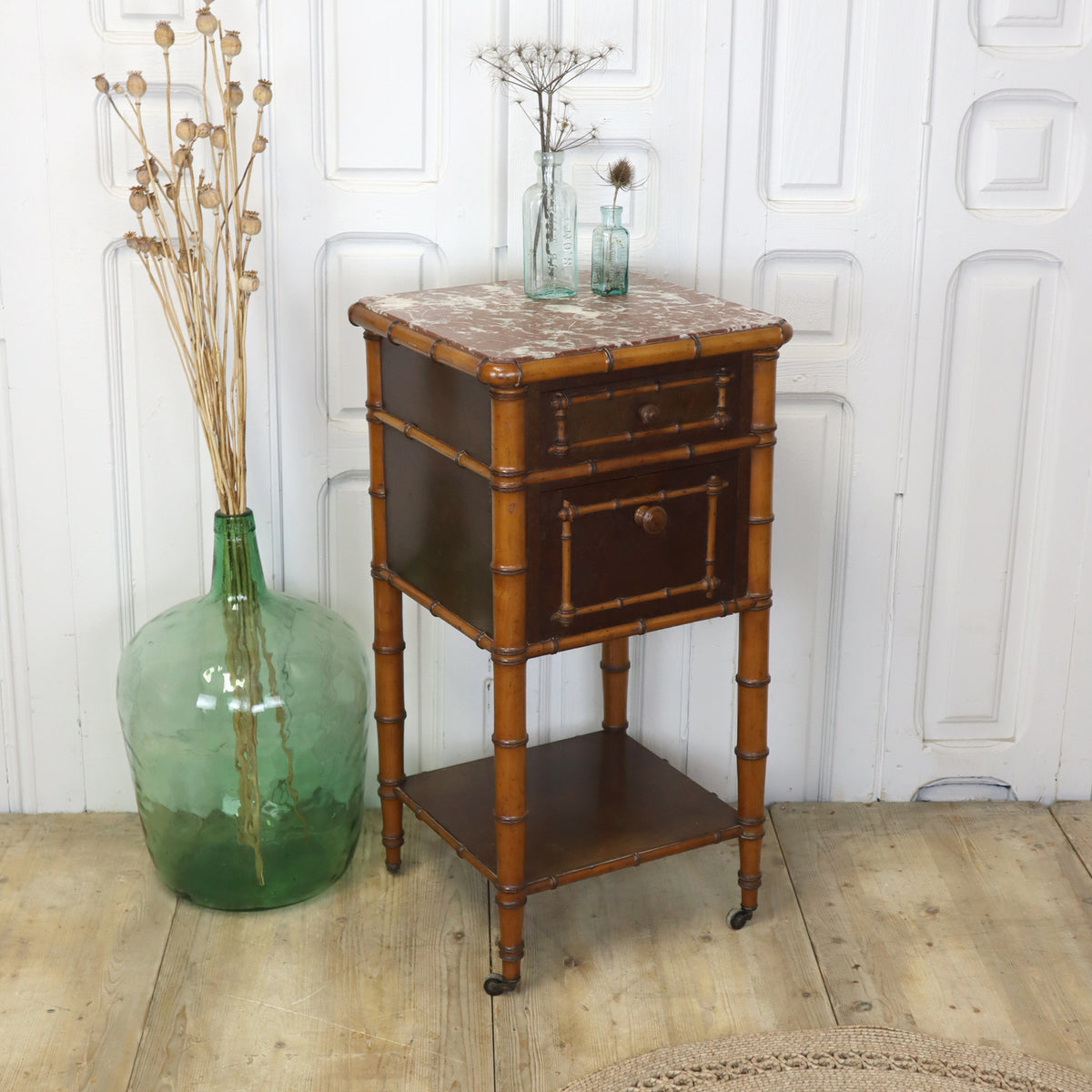 Antique Faux Bamboo & Marble Night Stand Side Table 1503g – Mustard Vintage