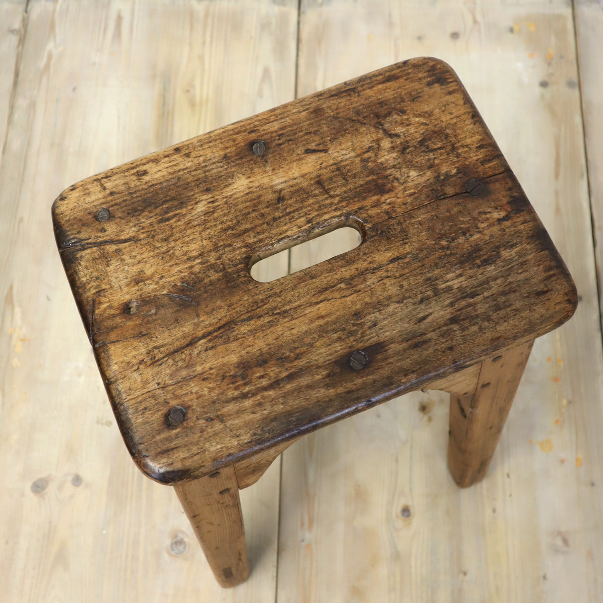 Antique Rustic Hand Crafted Pine Stool 1901e – Mustard Vintage