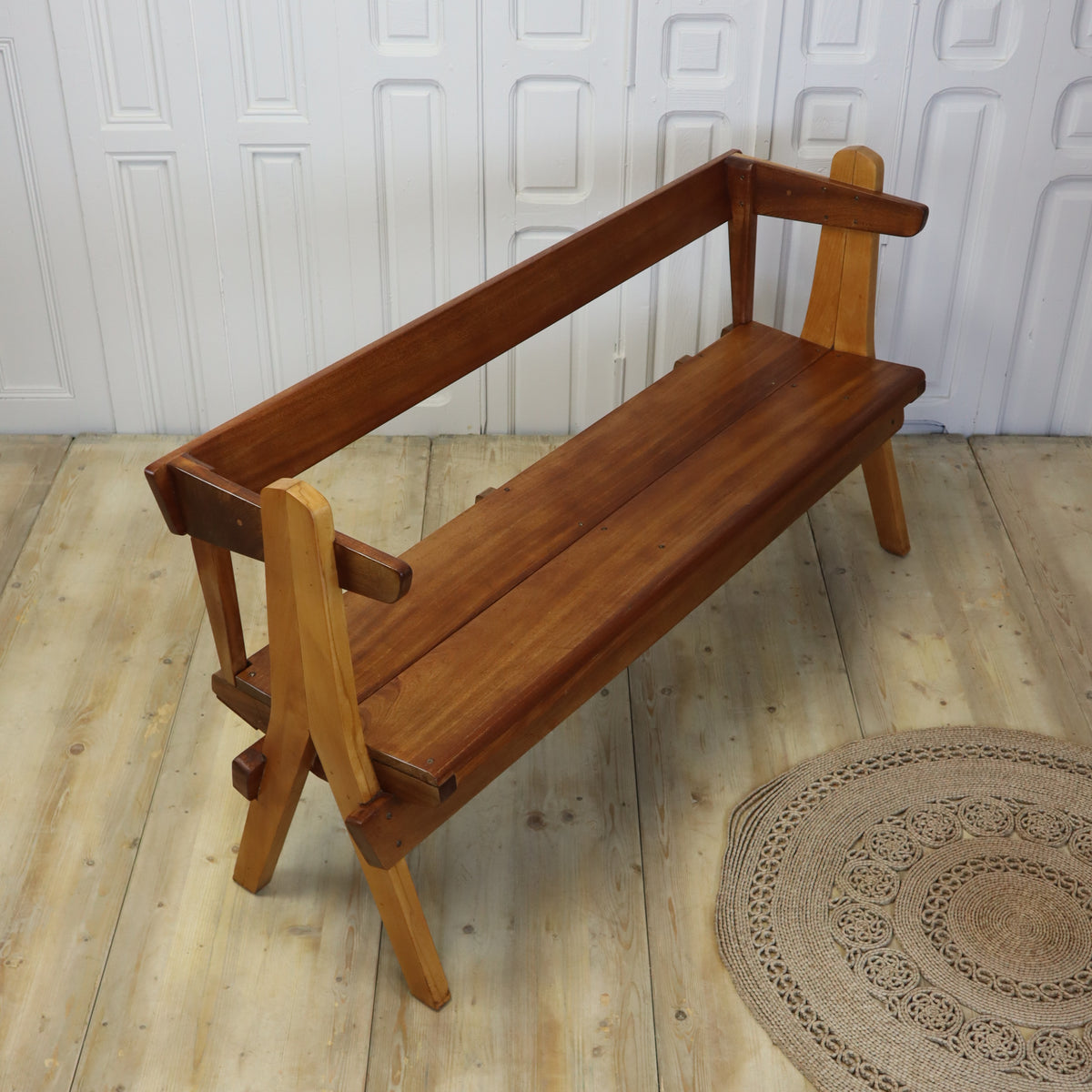 Reclaimed Mid Century Medium Church Pew Bench 2704i – Mustard Vintage