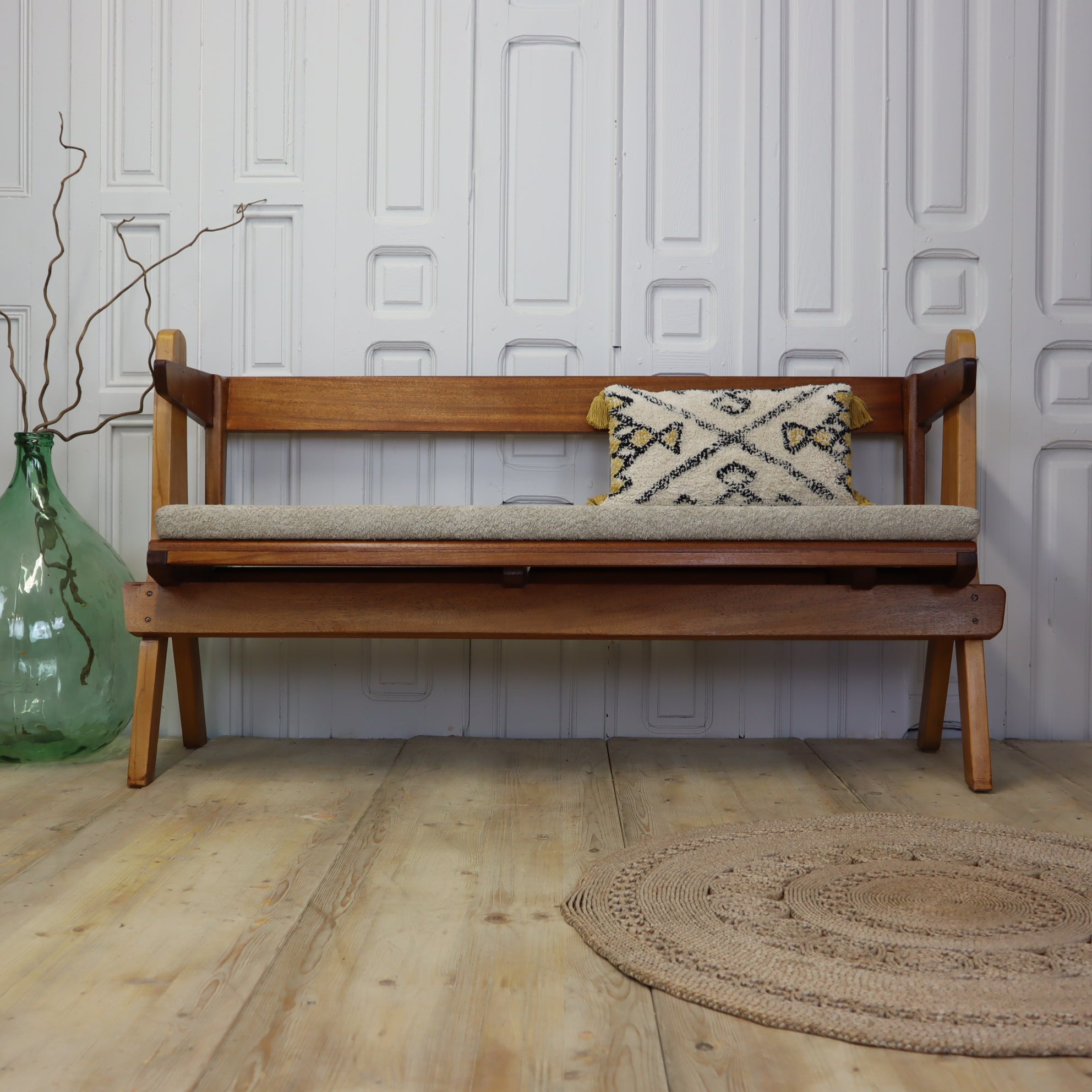 Reclaimed Mid Century Medium Church Pew Bench 2704i – Mustard Vintage