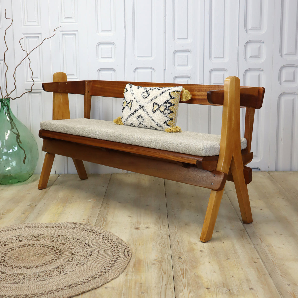 Reclaimed Mid Century Medium Church Pew Bench 2704i – Mustard Vintage