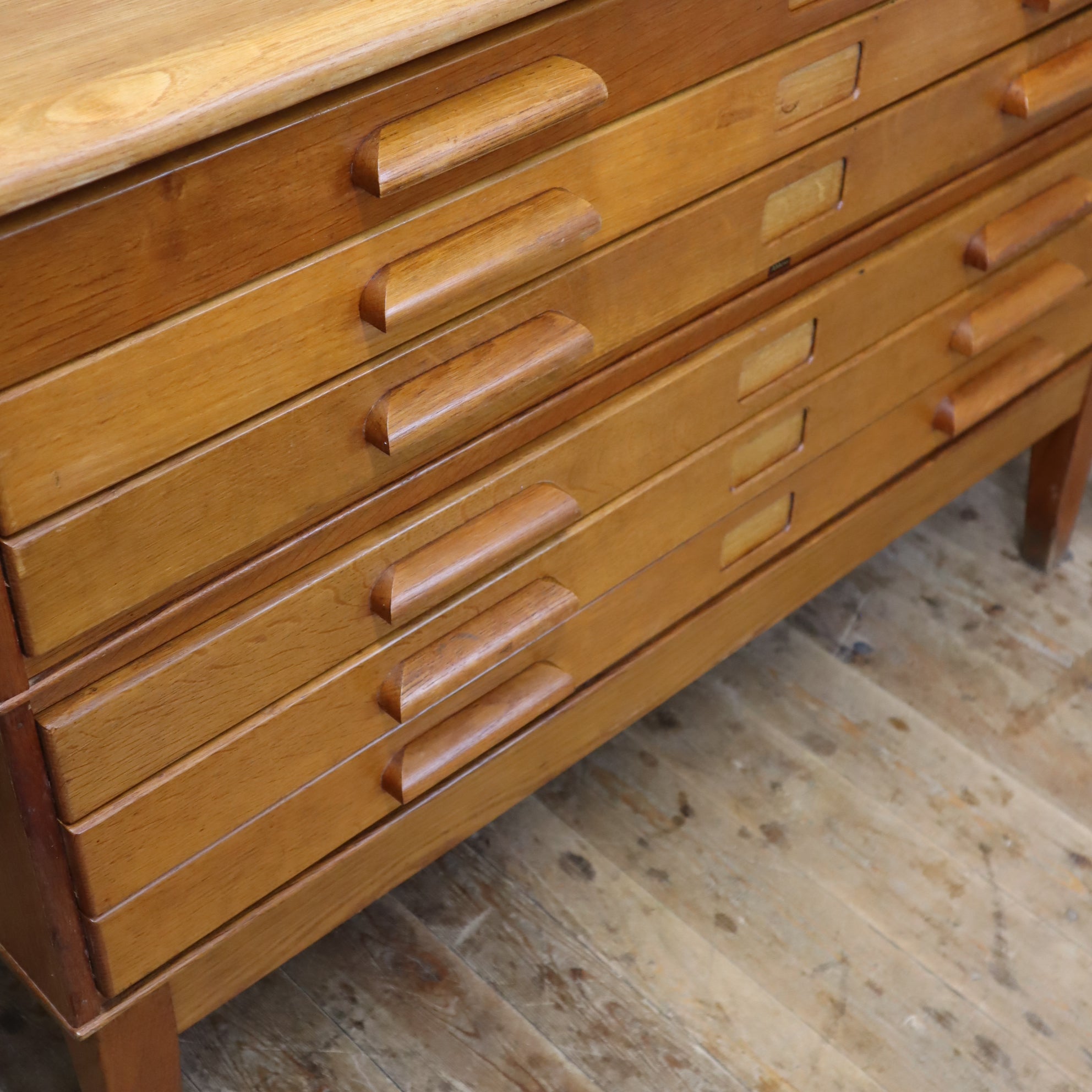 Mid Century Oak Plan Chest Architects Drawers - 0206h – Mustard Vintage