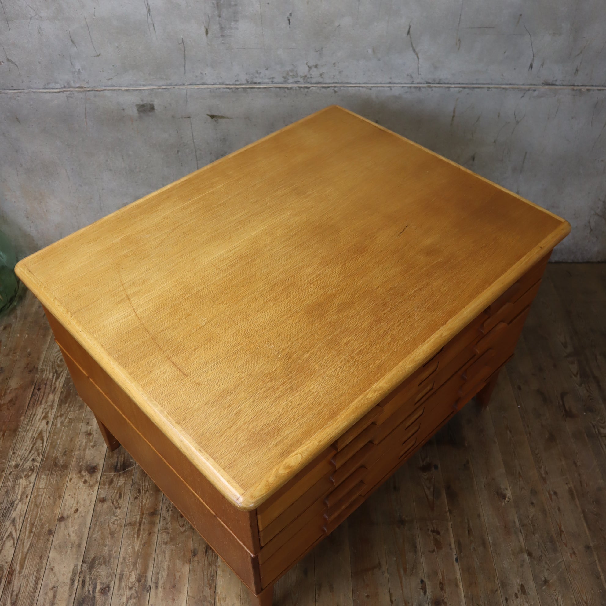Mid Century Oak Plan Chest Architects Drawers - 0206h – Mustard Vintage