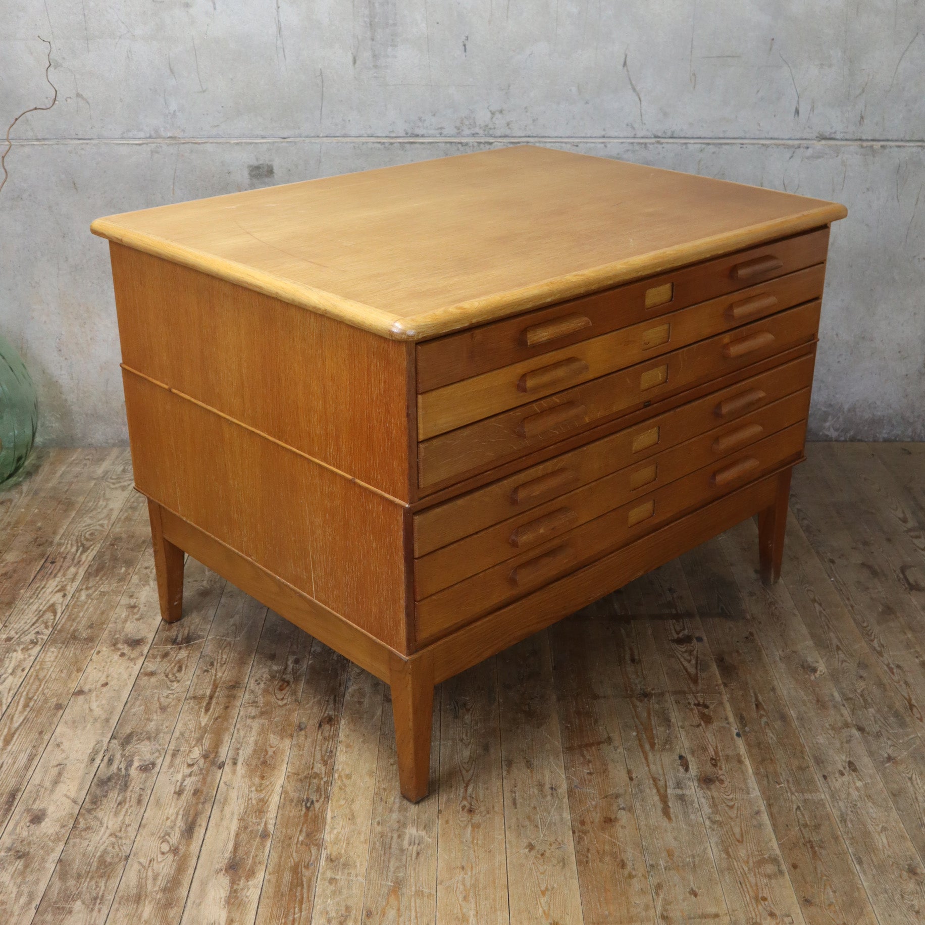 Mid Century Oak Plan Chest Architects Drawers - 0206h – Mustard Vintage