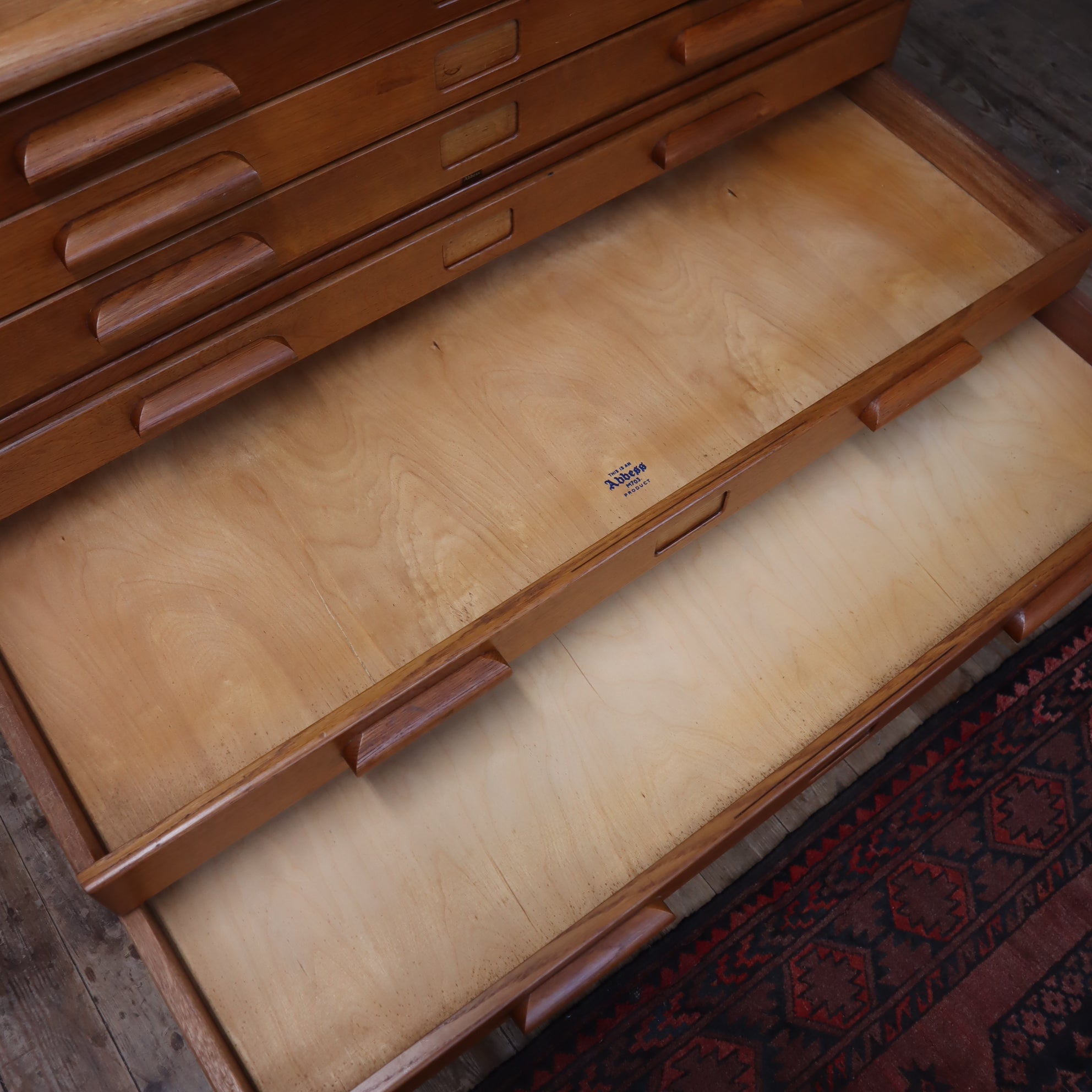 Mid Century Oak Plan Chest Architects Drawers - 0206h – Mustard Vintage