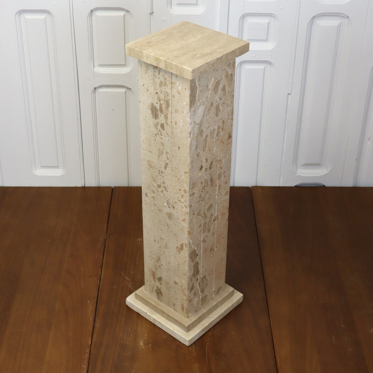 Vintage Travertine Column Pedestal Stand Jardinaire 0103a – Mustard Vintage