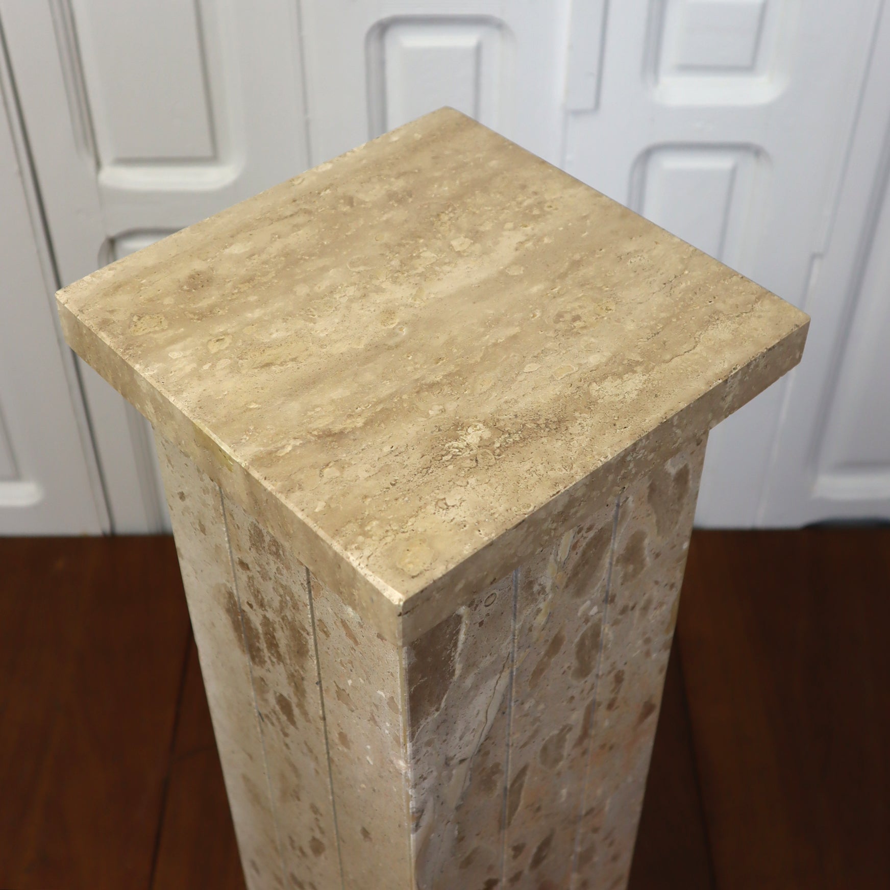 Vintage Travertine Column Pedestal Stand Jardinaire 0103a – Mustard Vintage