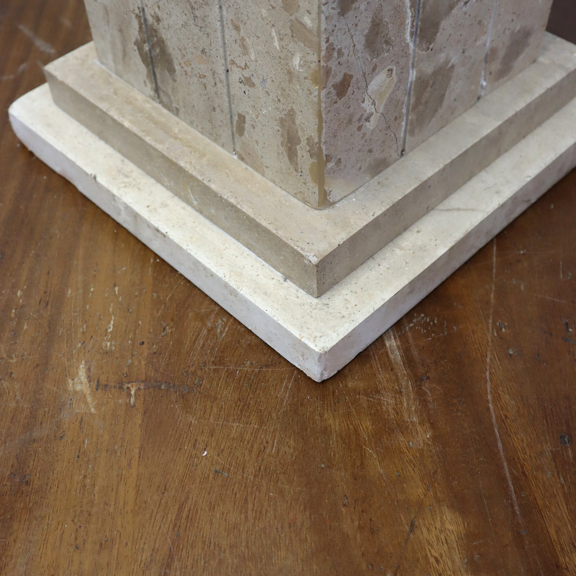 Vintage Travertine Column Pedestal Stand Jardinaire 0103a – Mustard Vintage