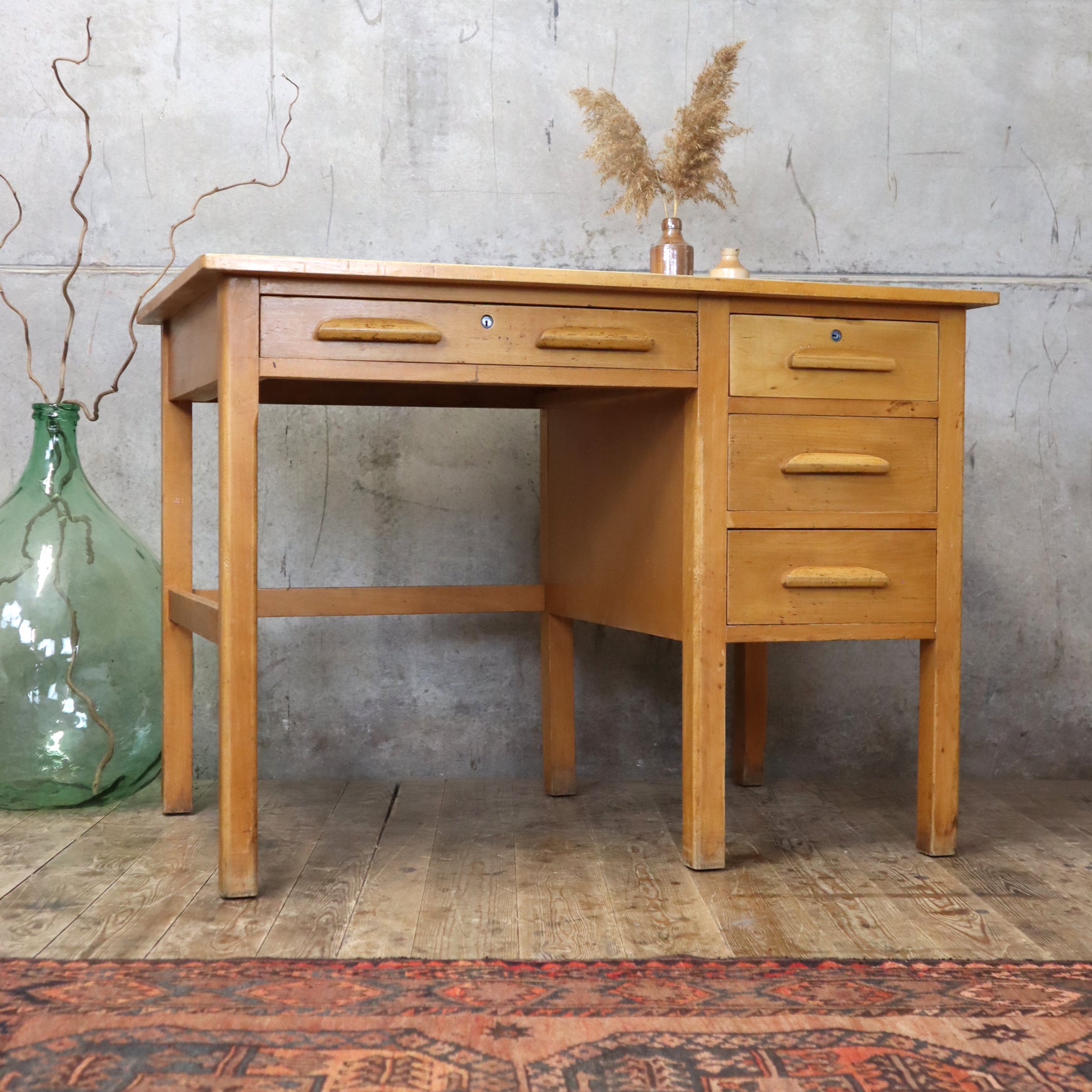 Mid Century Rustic Beech School Desk - 2207e – Mustard Vintage