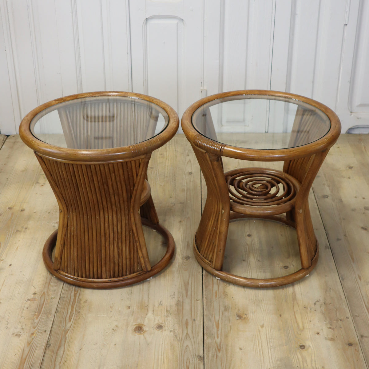 Pair of Mid Century Cane Side Tables Bedsides 1009e – Mustard Vintage