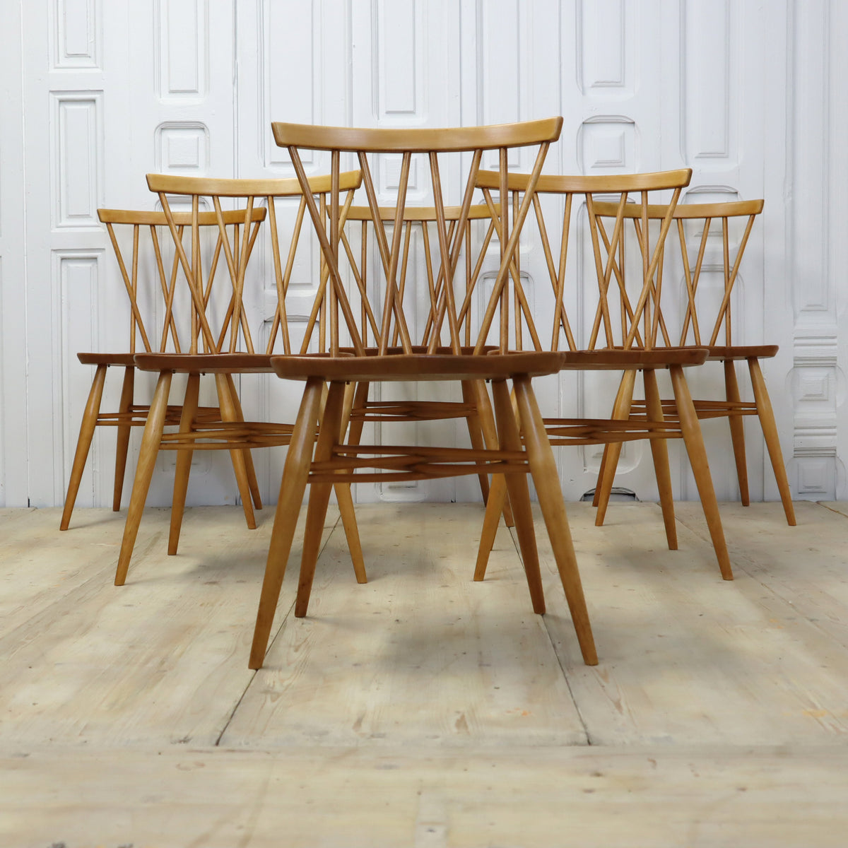 Six Vintage Ercol Model 376 Candlestick Chiltern Chairs 2701a – Mustard ...