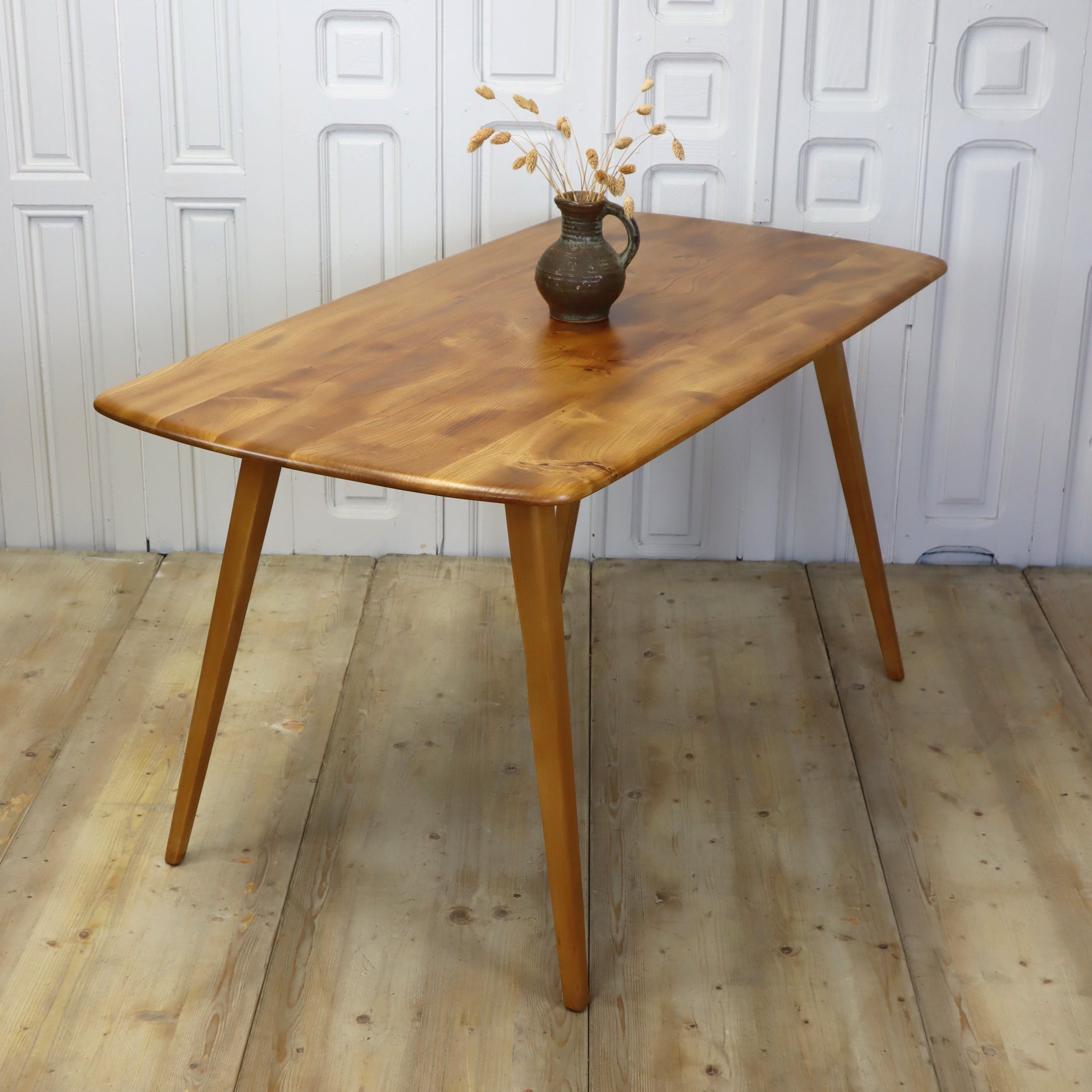 Mid Century Small Ercol Plank Dining Table 2704c – Mustard Vintage