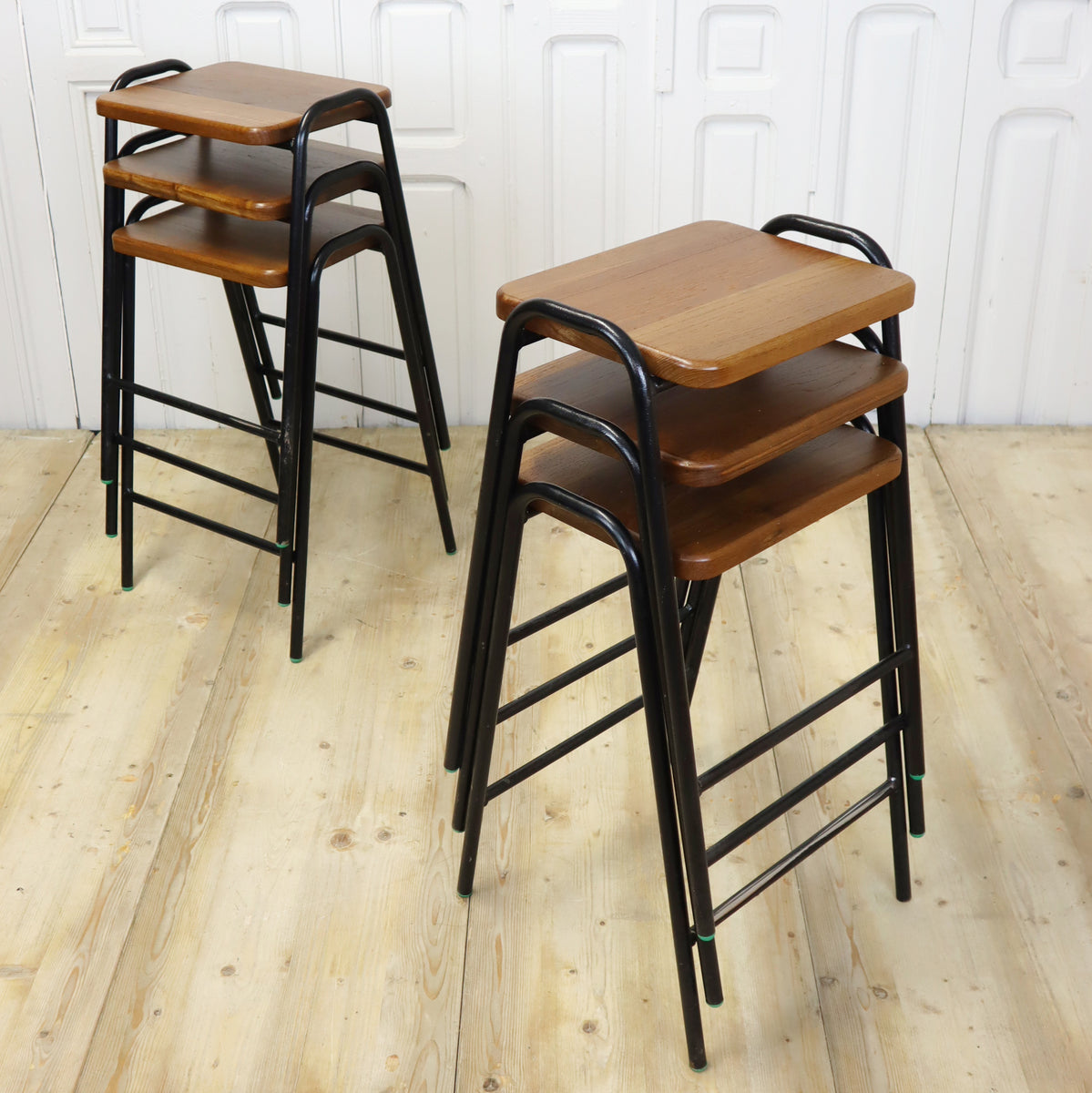 Vintage Reclaimed Iroko School Laboratory Stacking Stool – Mustard Vintage