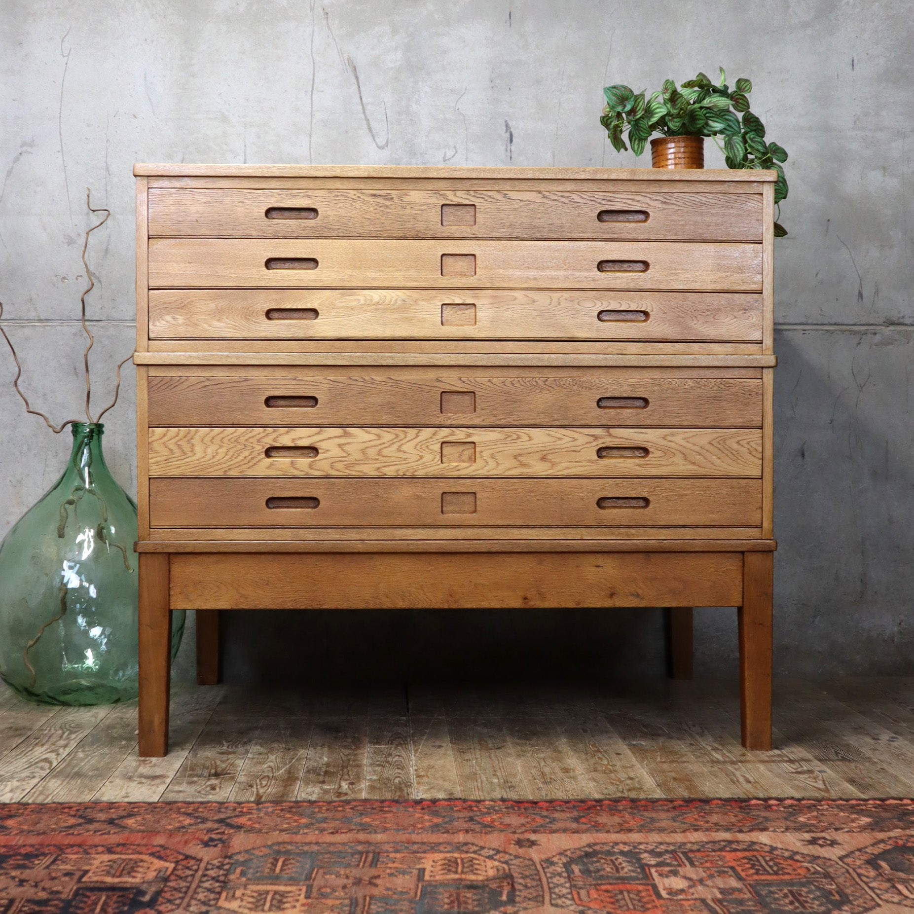 Mid Century Oak Architects Drawers Kitchen Island - 2804f – Mustard Vintage