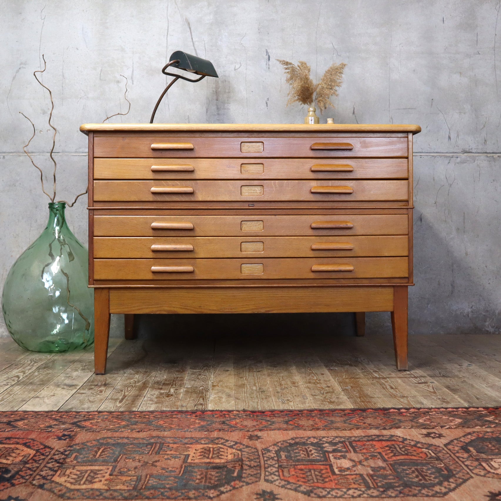 Oak Map Cabinet Mid Century Oak 9 Drawer Plan Chest With Wooden