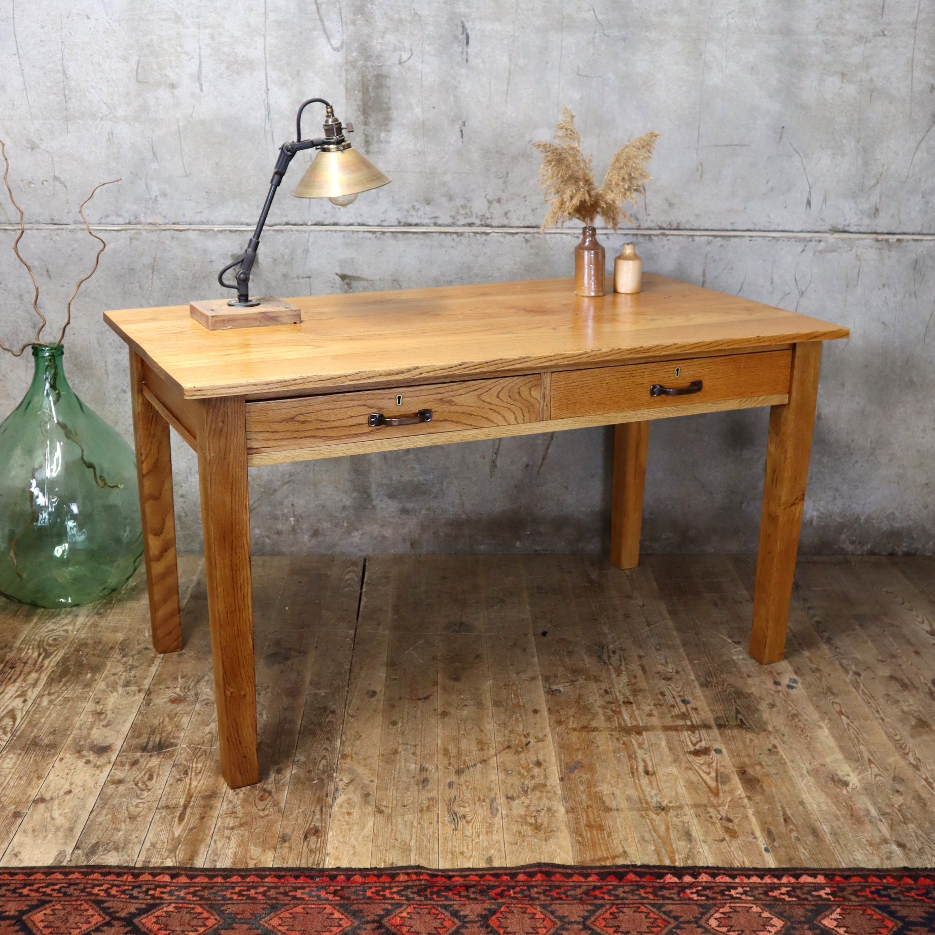 Mid Century Rustic Oak School Desk - 2010a – Mustard Vintage