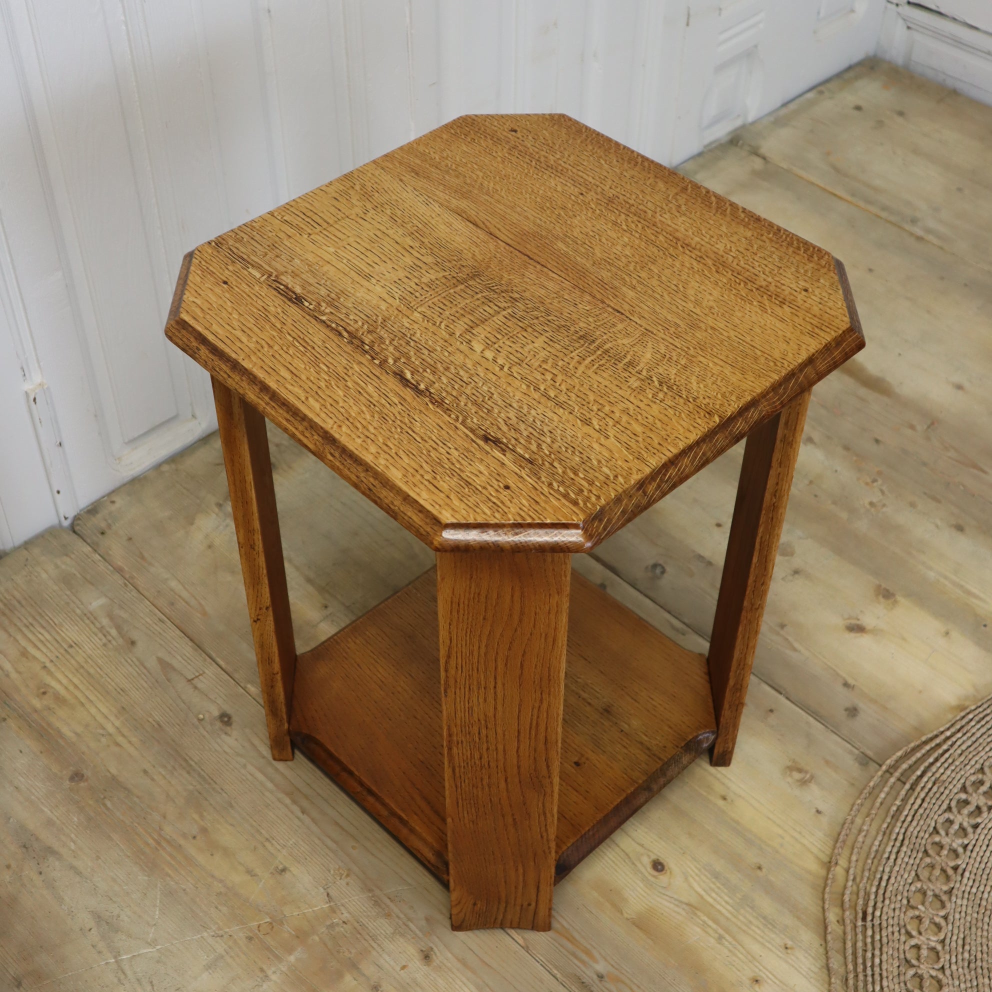 Vintage Art Deco Octagonal Solid Oak Side Table 2202i – Mustard Vintage
