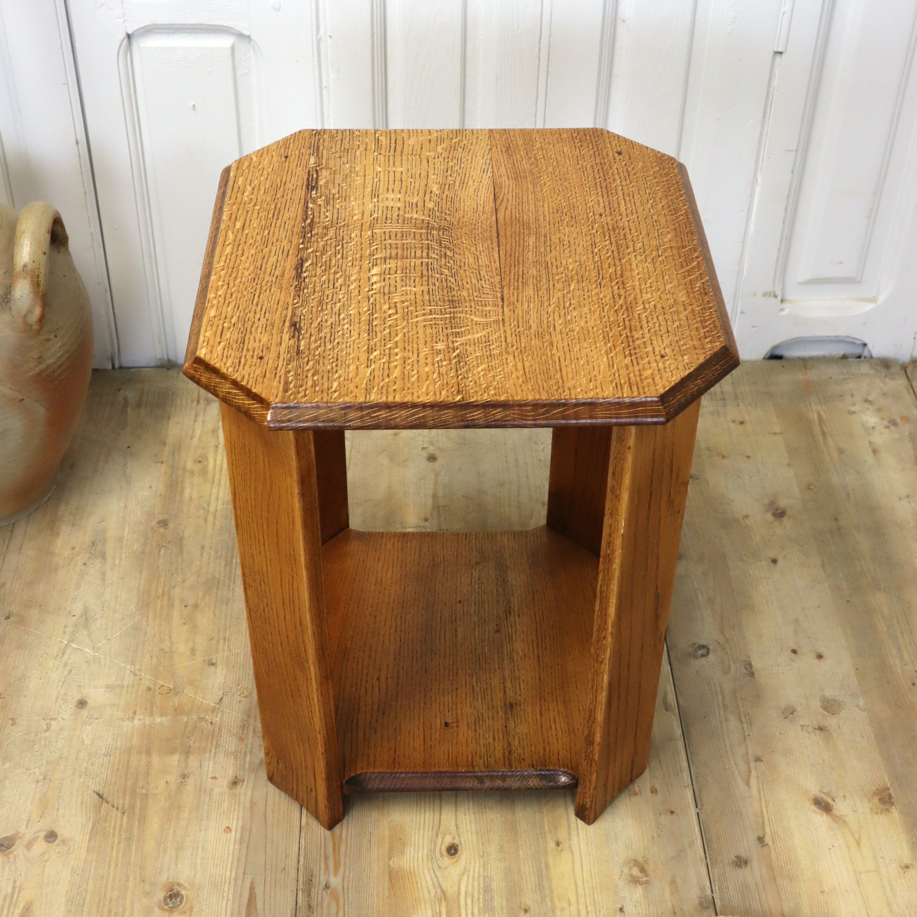 Vintage Art Deco Octagonal Solid Oak Side Table 2202i – Mustard Vintage