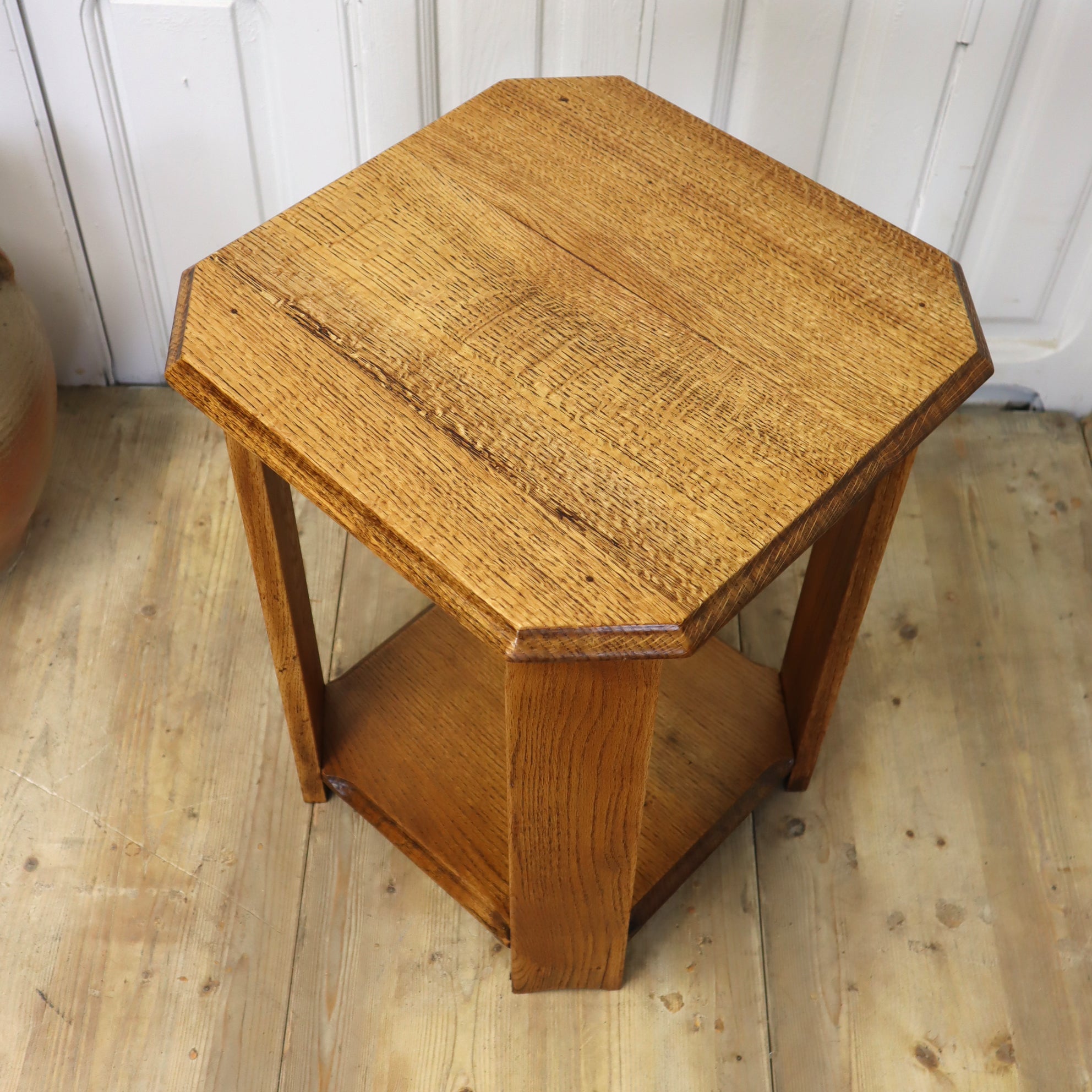 Vintage Art Deco Octagonal Solid Oak Side Table 2202i – Mustard Vintage