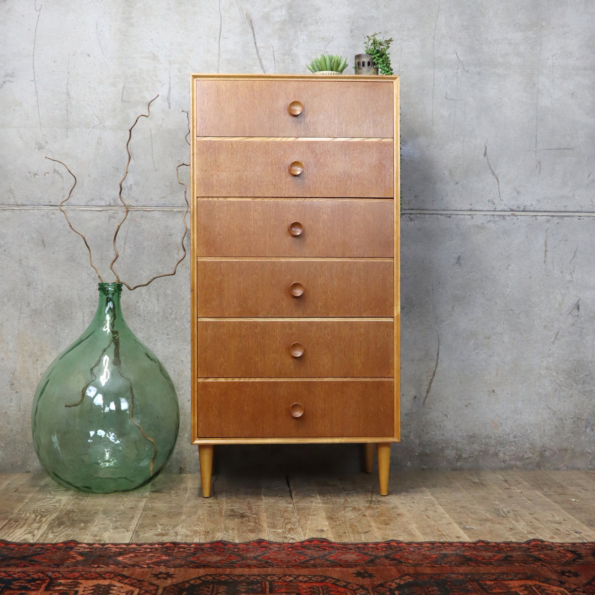 Mid Century Oak Meredew Tallboy Chest of Drawers - 0211c – Mustard Vintage