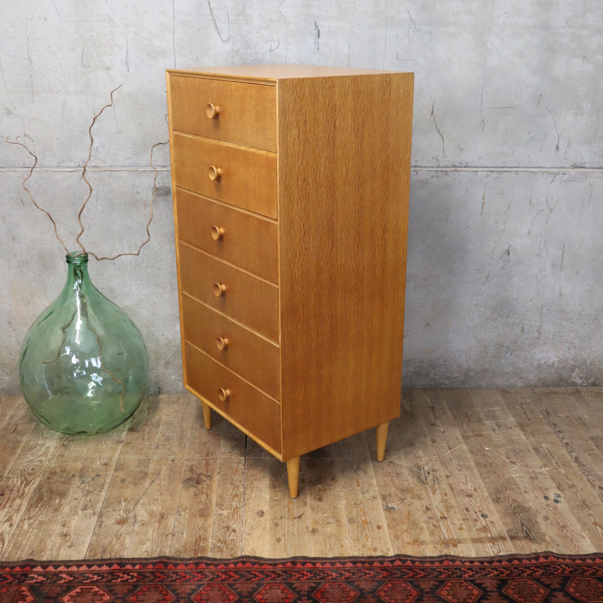 Mid Century Oak Meredew Tallboy Chest of Drawers - 0211c – Mustard Vintage