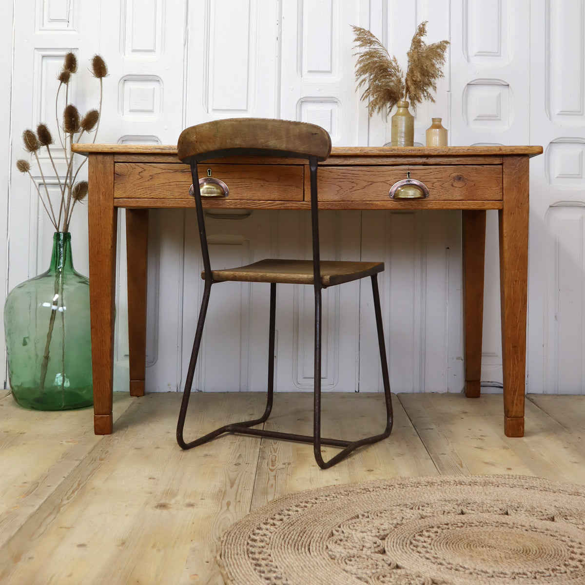 Mid Century Rustic Oak School Desk 0609c – Mustard Vintage