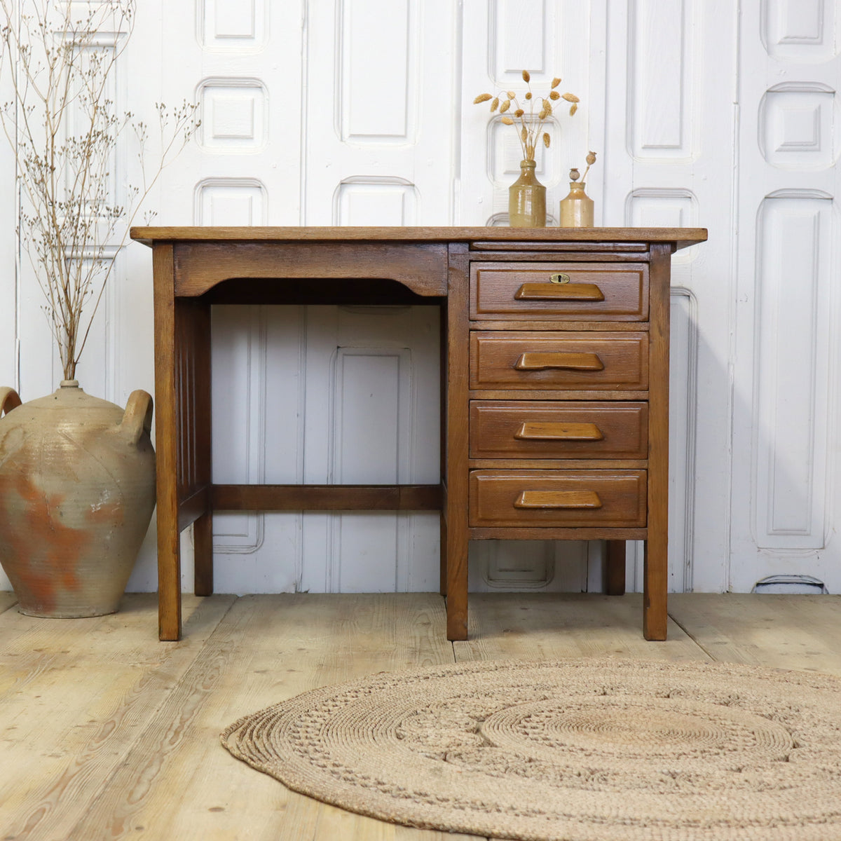 Small Vintage Rustic Oak Desk 1810h – Mustard Vintage