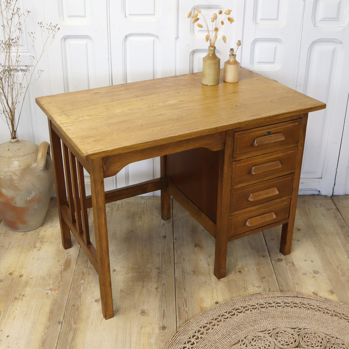 Small Vintage Rustic Oak Desk 1810h – Mustard Vintage