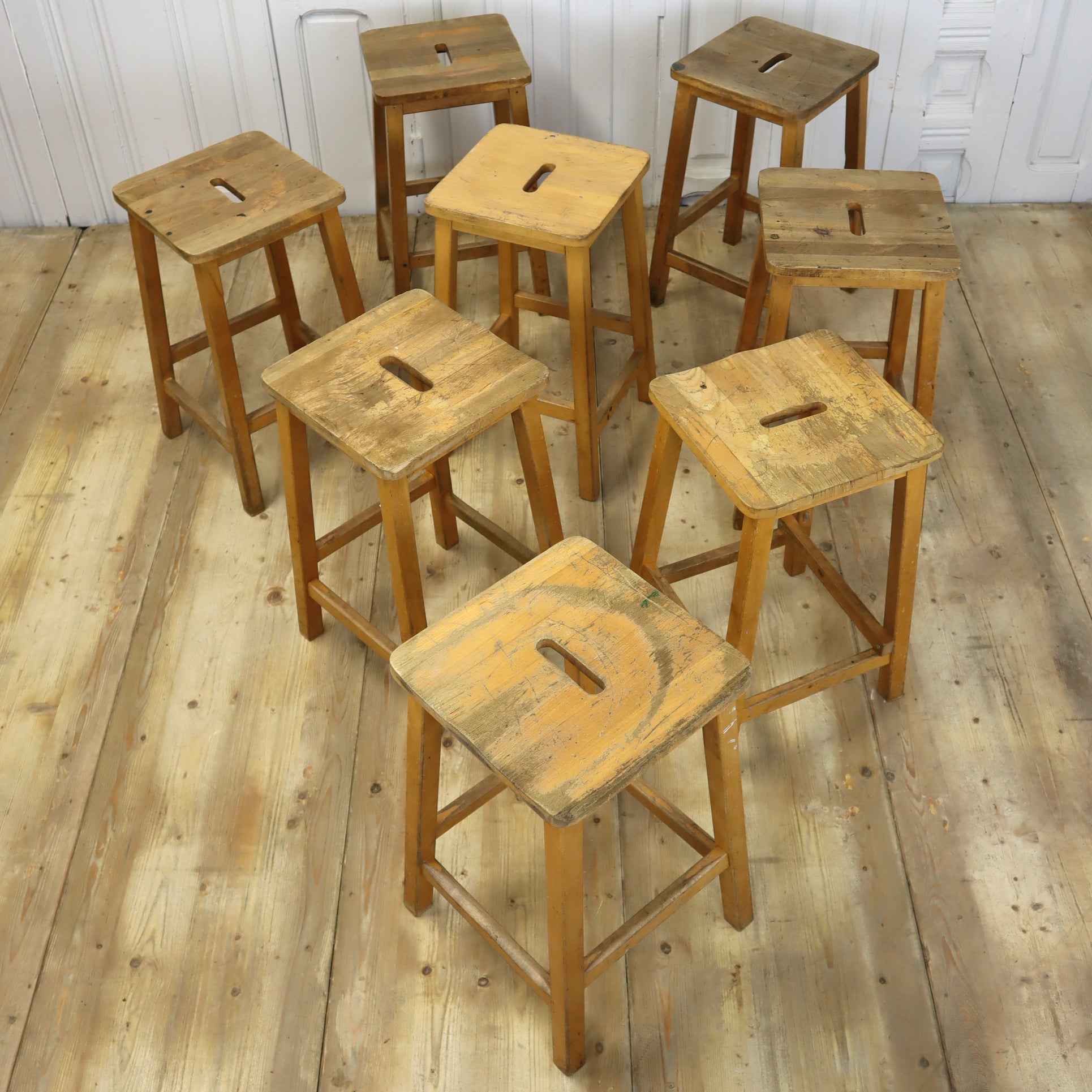 Vintage School Wooden Lab Stools 1801p – Mustard Vintage