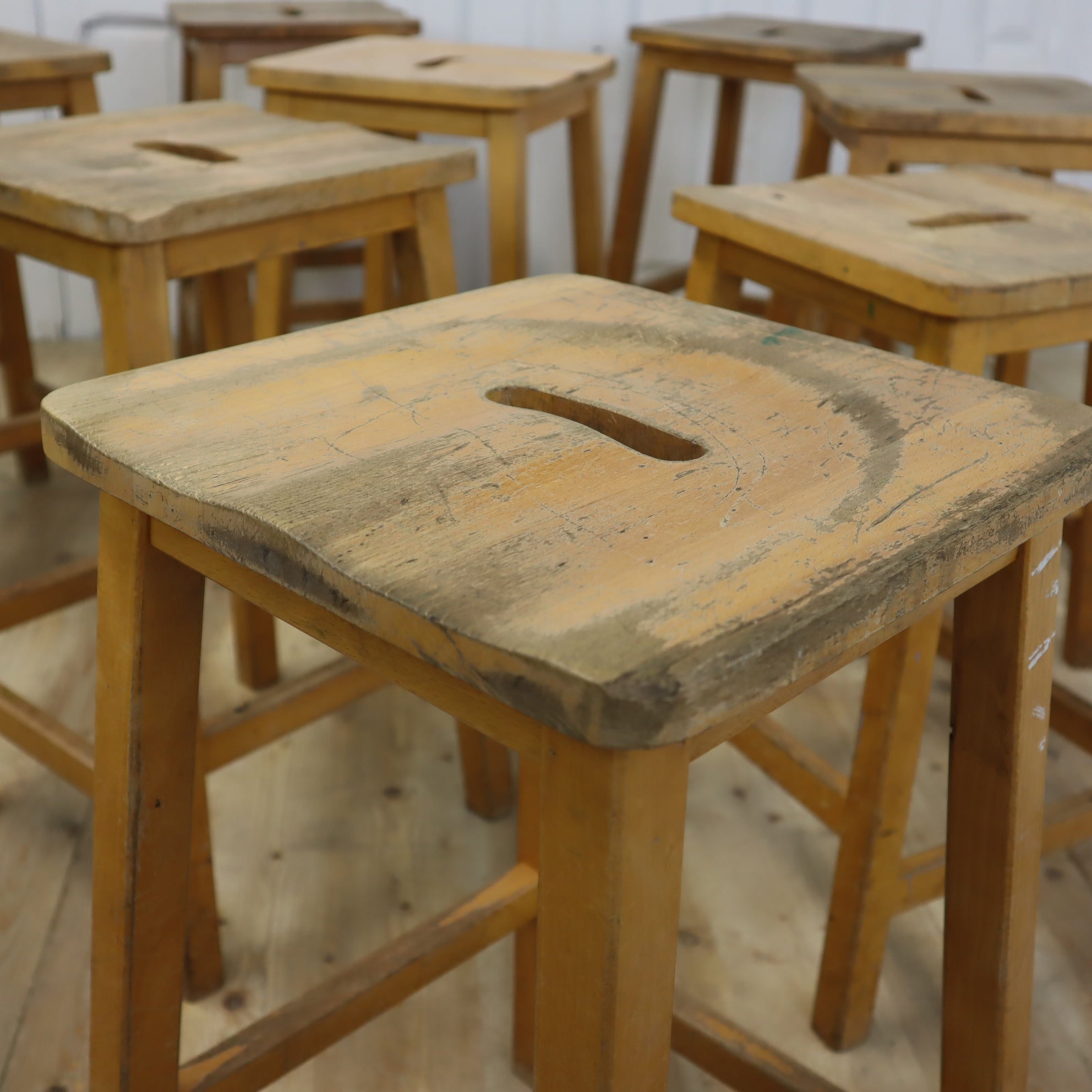 Vintage School Wooden Lab Stools 1801p – Mustard Vintage