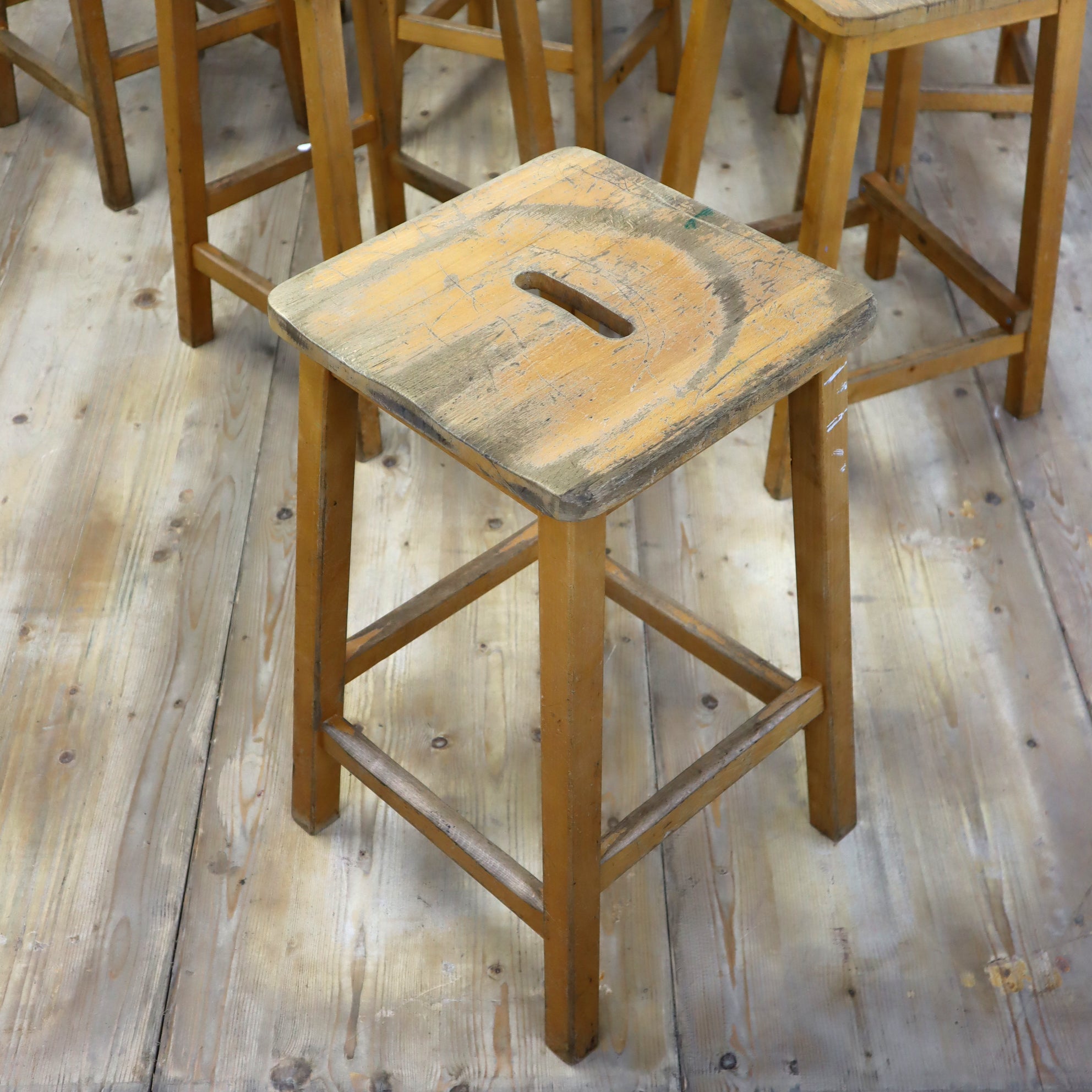 Vintage School Wooden Lab Stools 1801p – Mustard Vintage