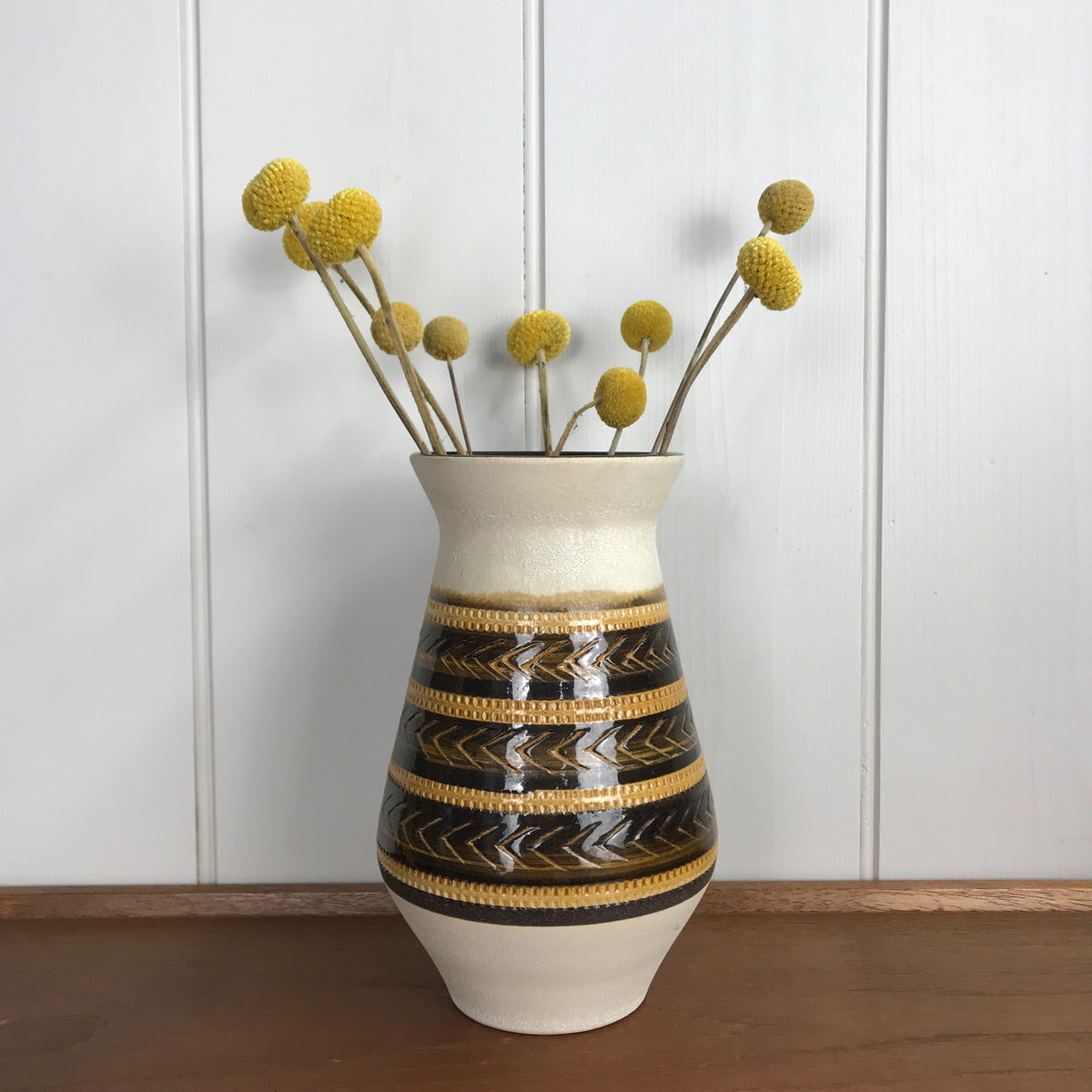 Large Mid Century West German Ceramic Vase #104/20 – Mustard Vintage