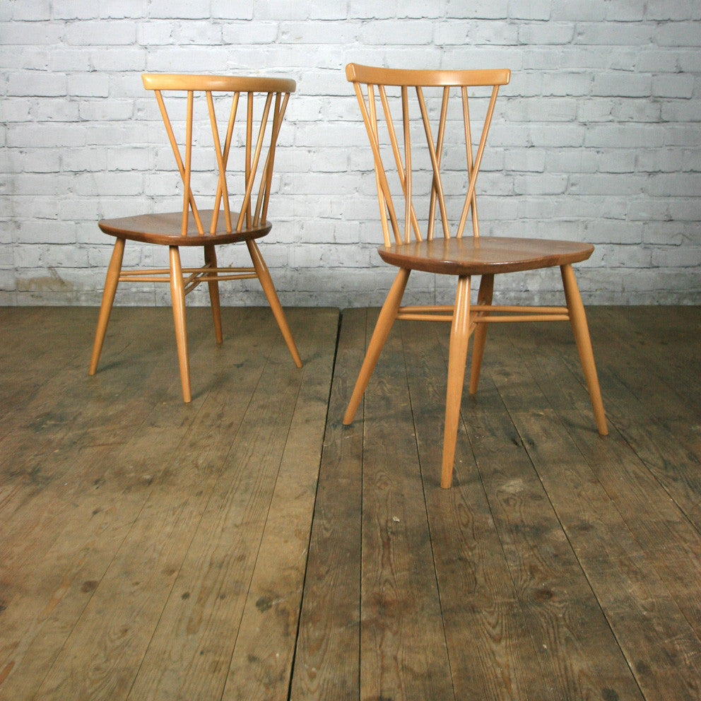 X3 Vintage Mid Century Ercol Candlestick Chiltern Chairs – Mustard Vintage