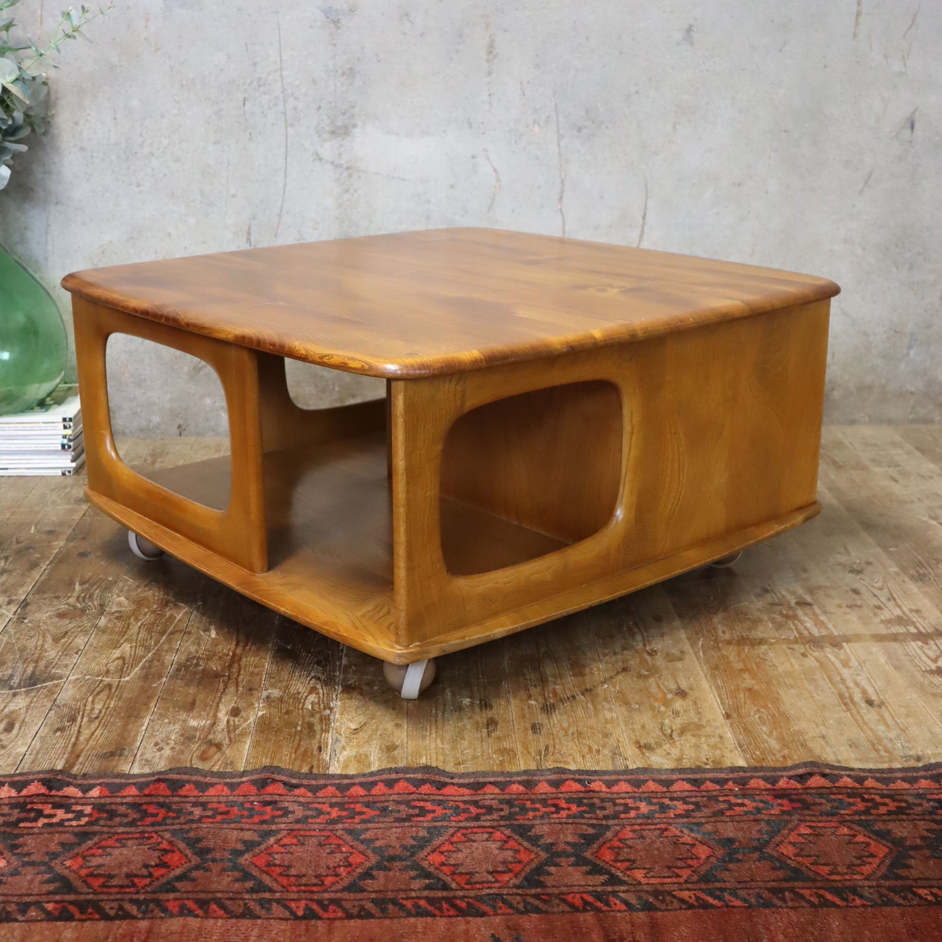 Mid Century Ercol Elm Pandora's Box Coffee Table – 1911g – Mustard Vintage
