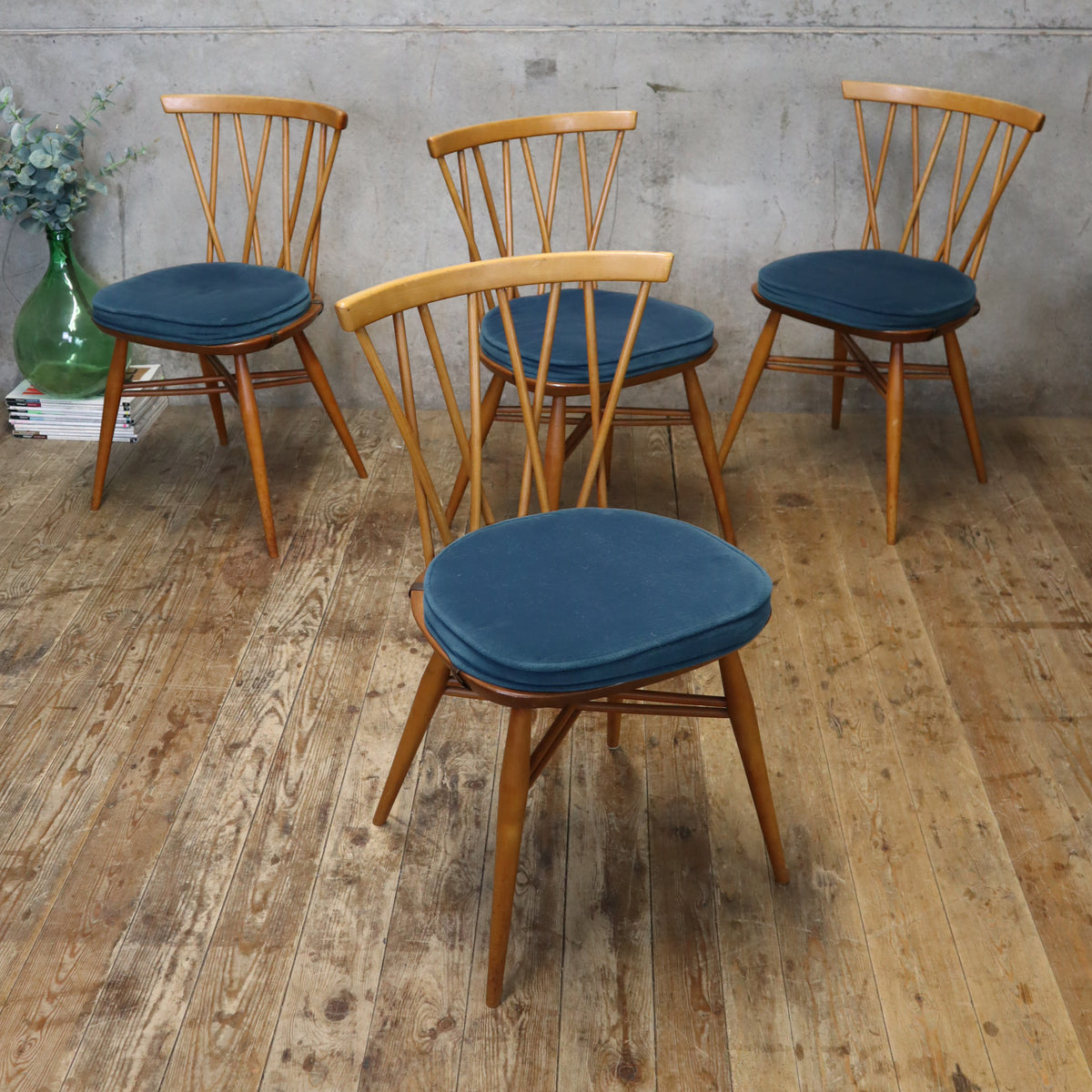 X4 Mid Century Ercol Candlestick Chiltern Chairs - 0804f – Mustard Vintage