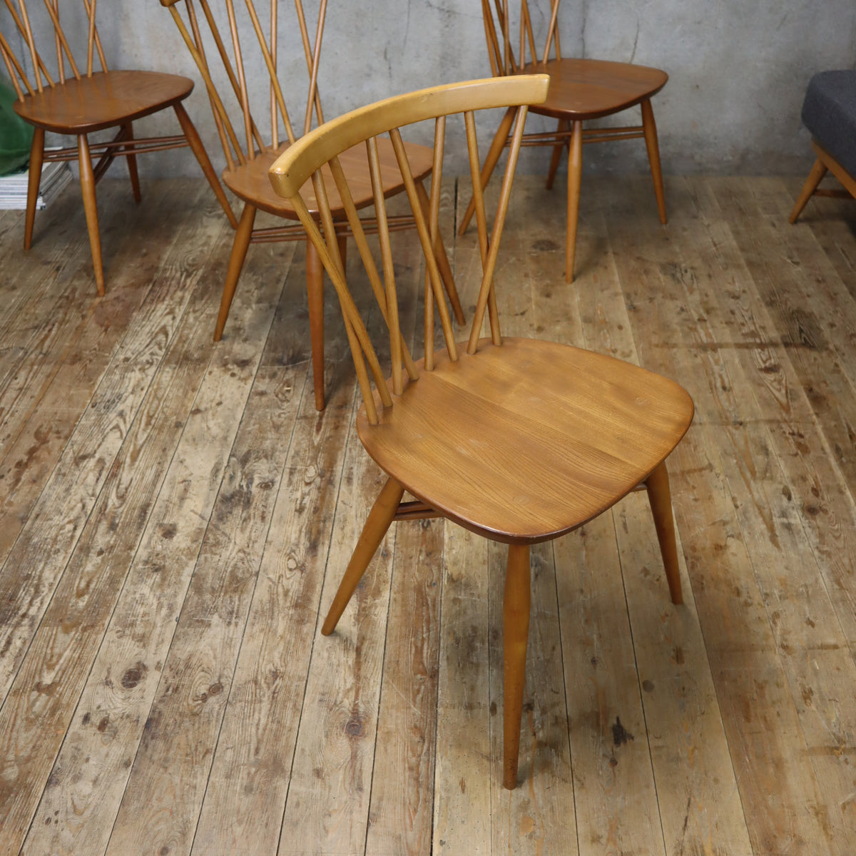 X4 Mid Century Ercol Candlestick Chiltern Chairs - 0804f – Mustard Vintage