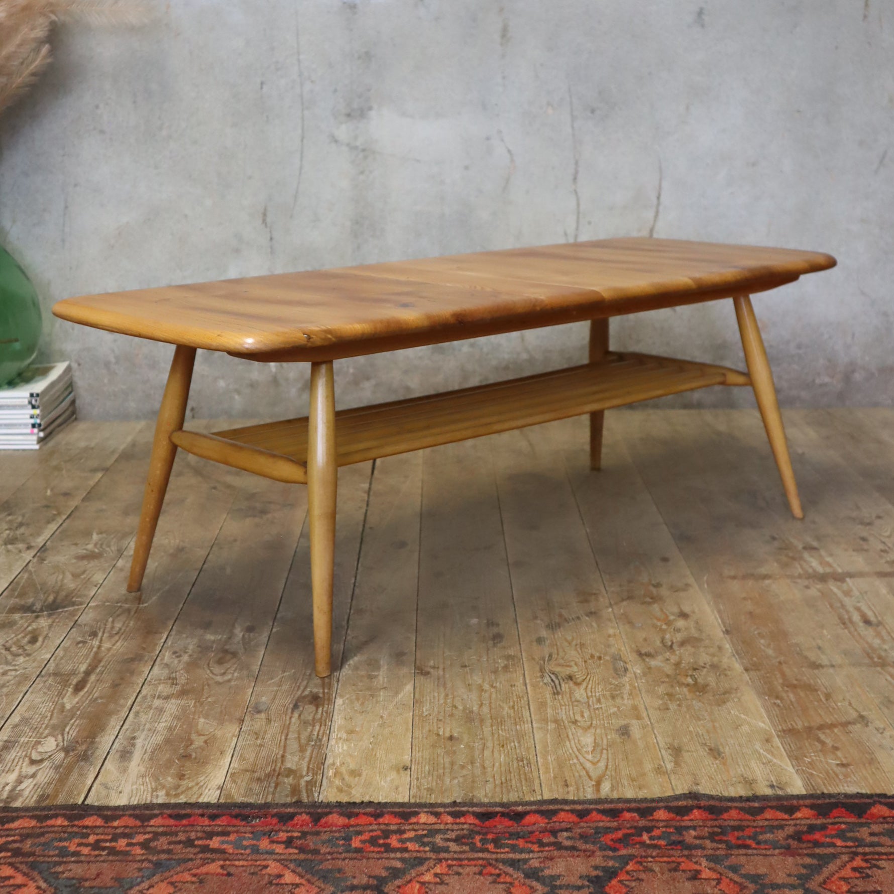 Mid Century Elm & Beech Ercol Coffee Table – 2008c – Mustard Vintage