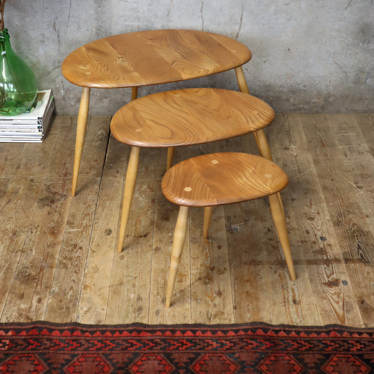 Ercol Elm & Beech Pebble Nest of Tables - 1101m – Mustard Vintage