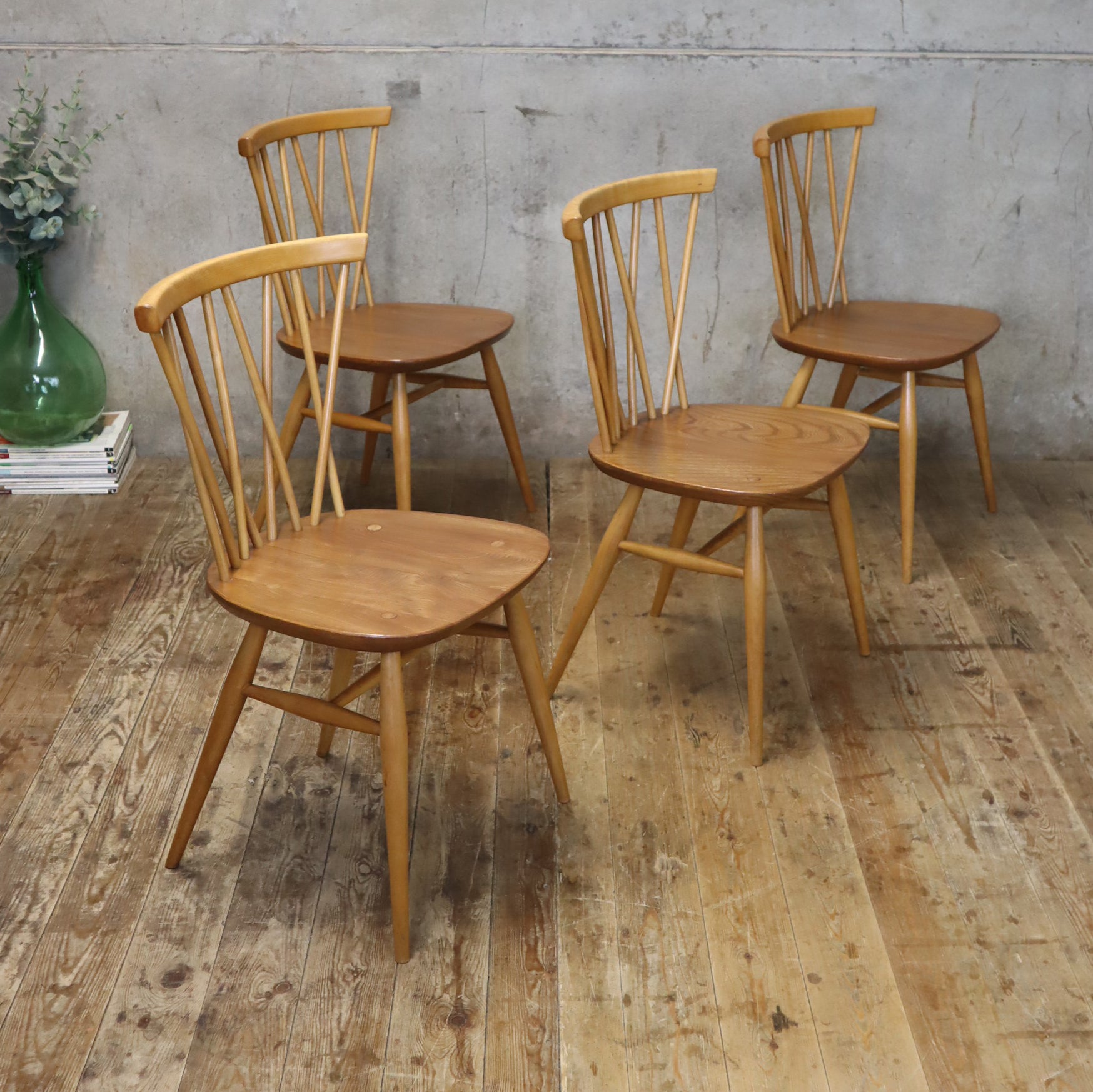 X4 Mid Century Ercol Candlestick Chiltern Chairs - 0212g – Mustard Vintage
