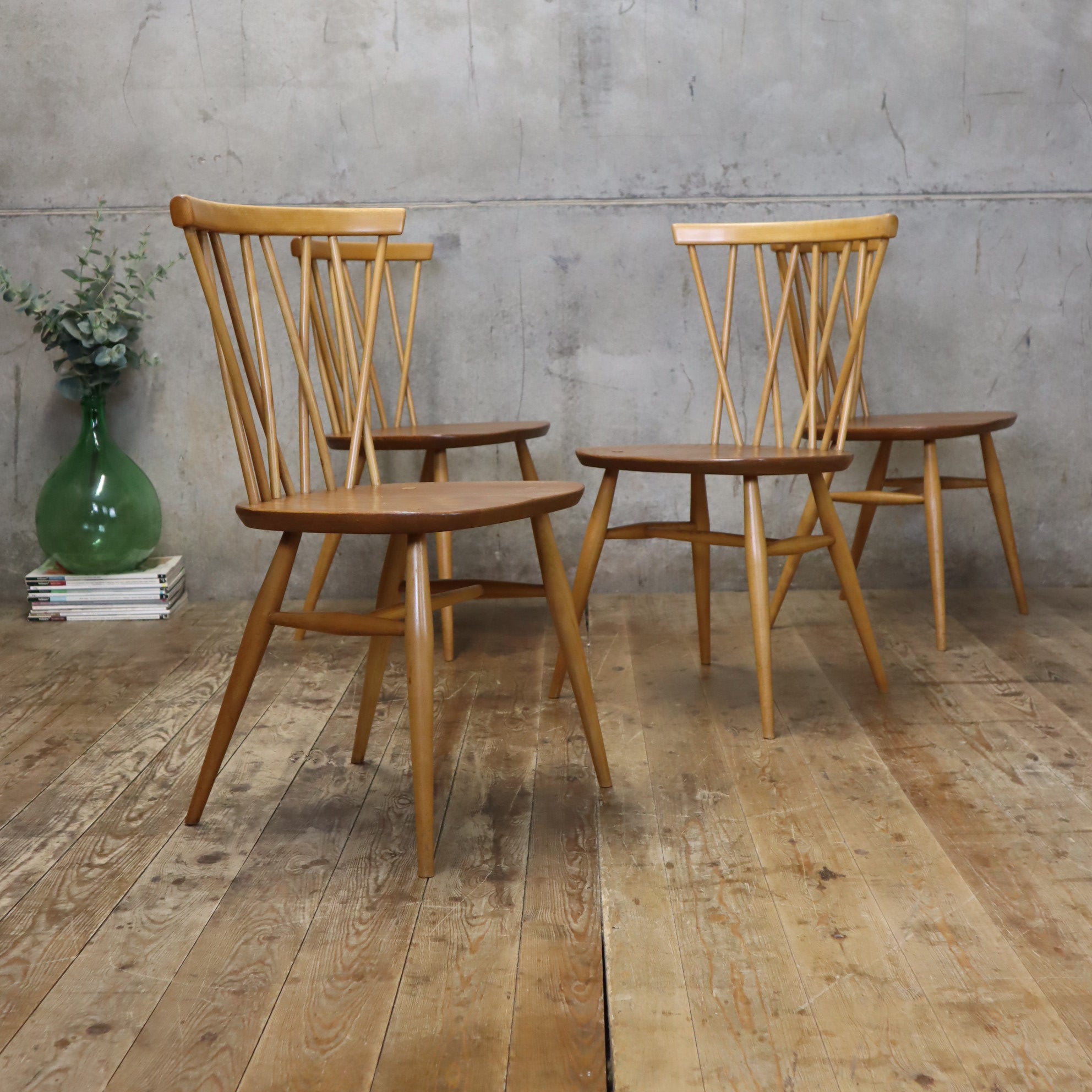 X4 Mid Century Ercol Candlestick Chiltern Chairs - 0212g – Mustard Vintage