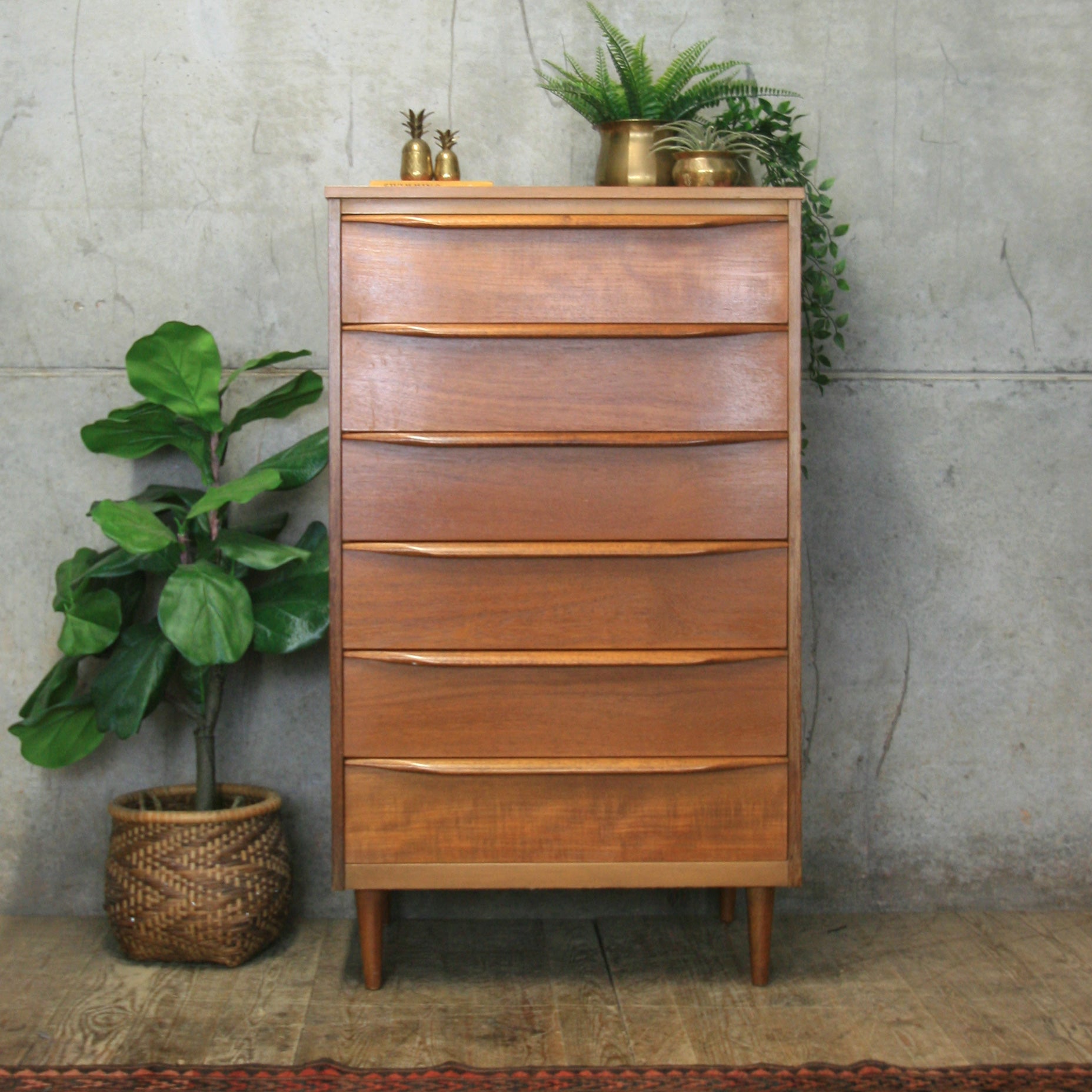 Mid Century Teak Tallboy Chest of Drawers #0114i – Mustard Vintage