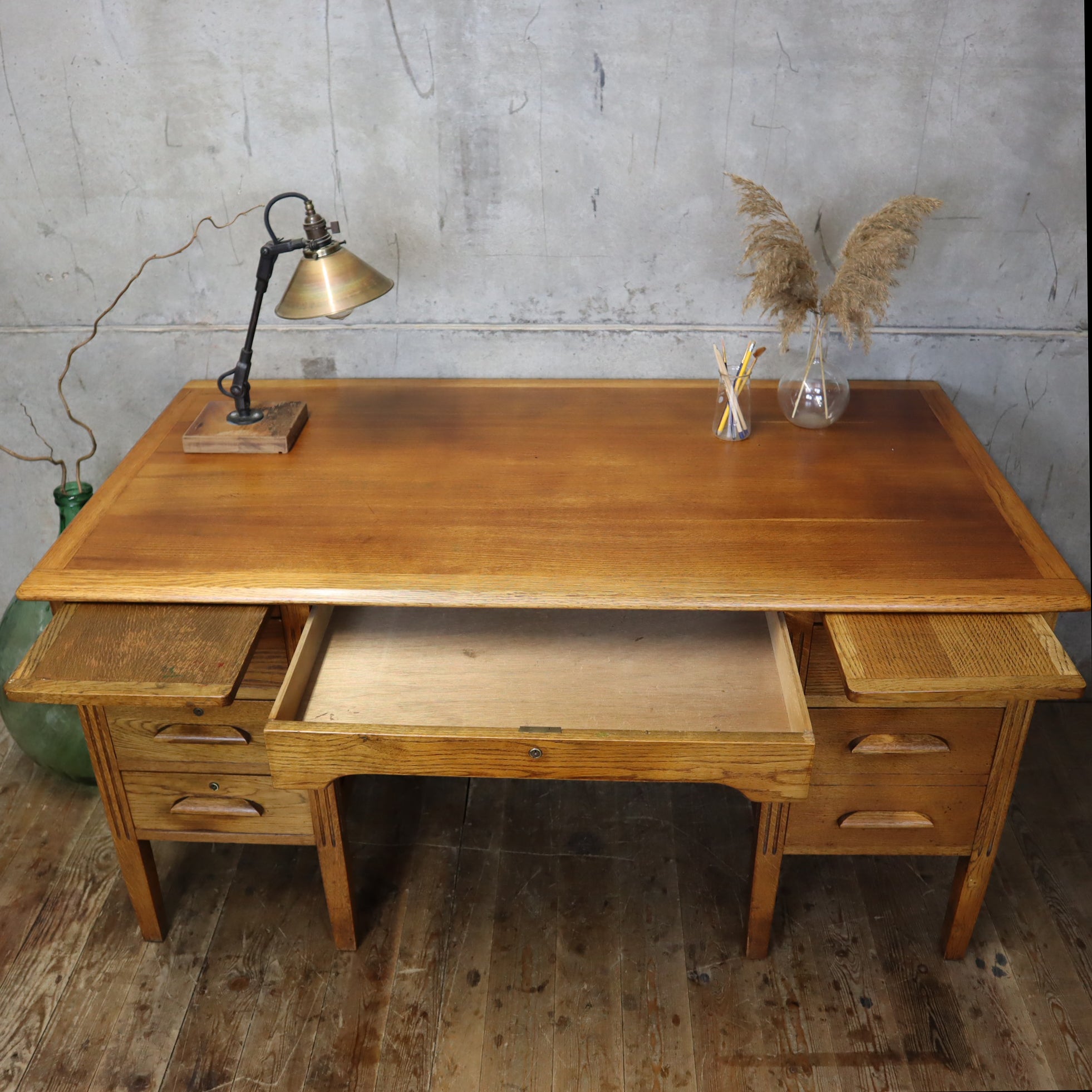 Large Vintage Rustic Oak Desk - 0411a – Mustard Vintage