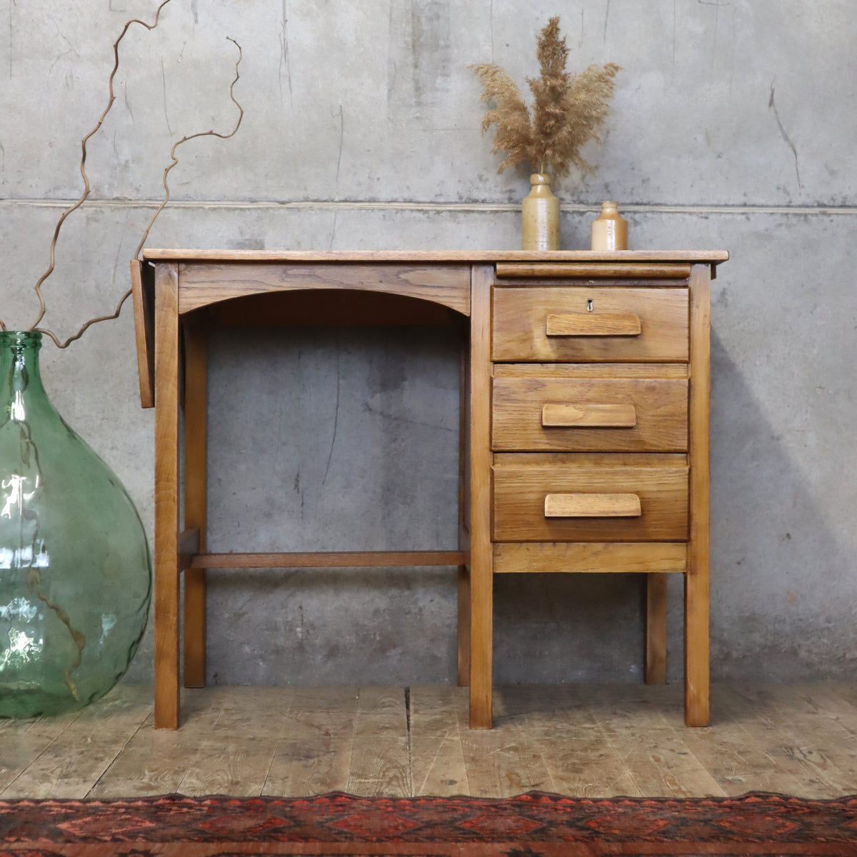 Small Extending Mid Century Rustic Oak Desk - 1703c – Mustard Vintage