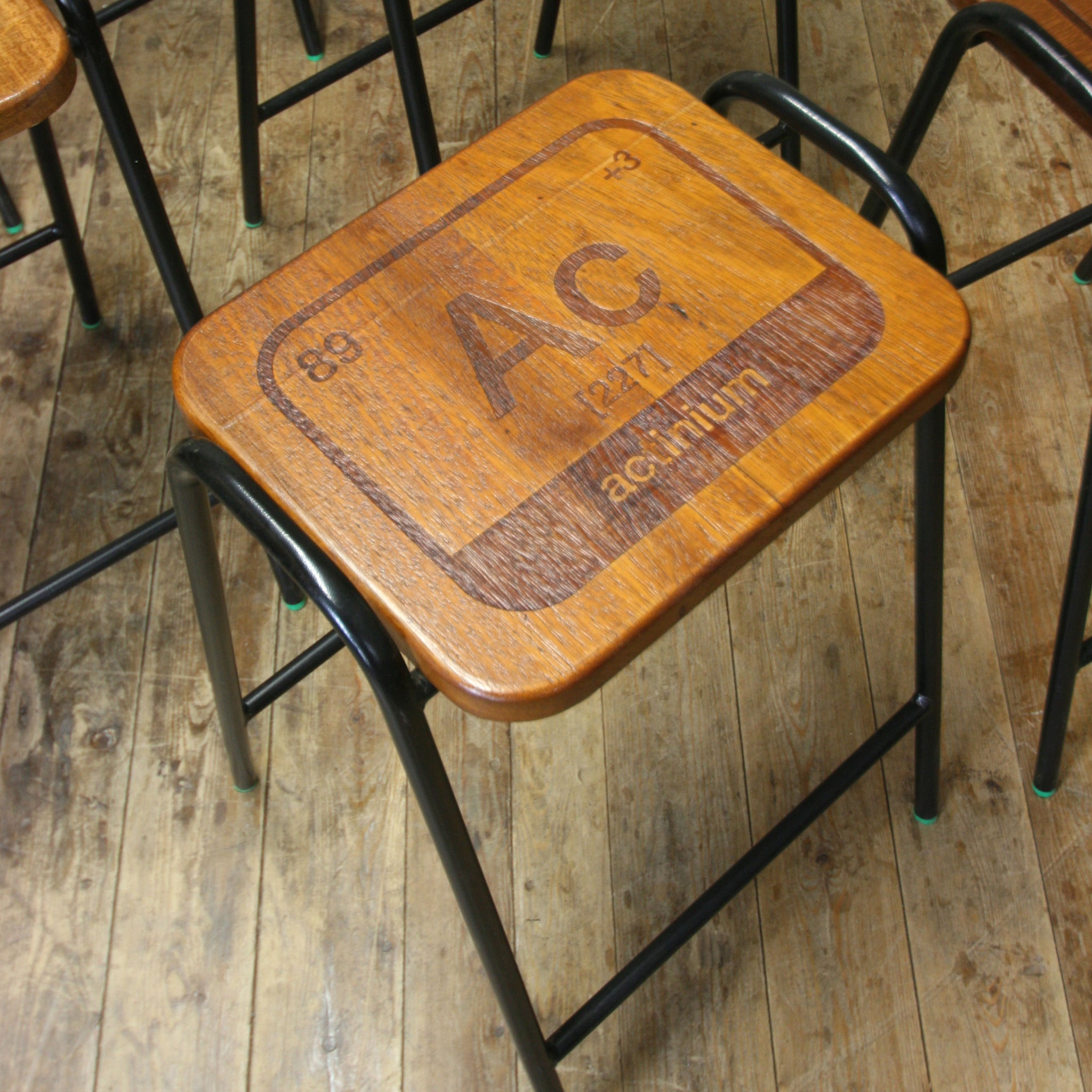X 4 (FOUR) Vintage Iroko School Lab Stacking Stools – 0805E – Mustard ...