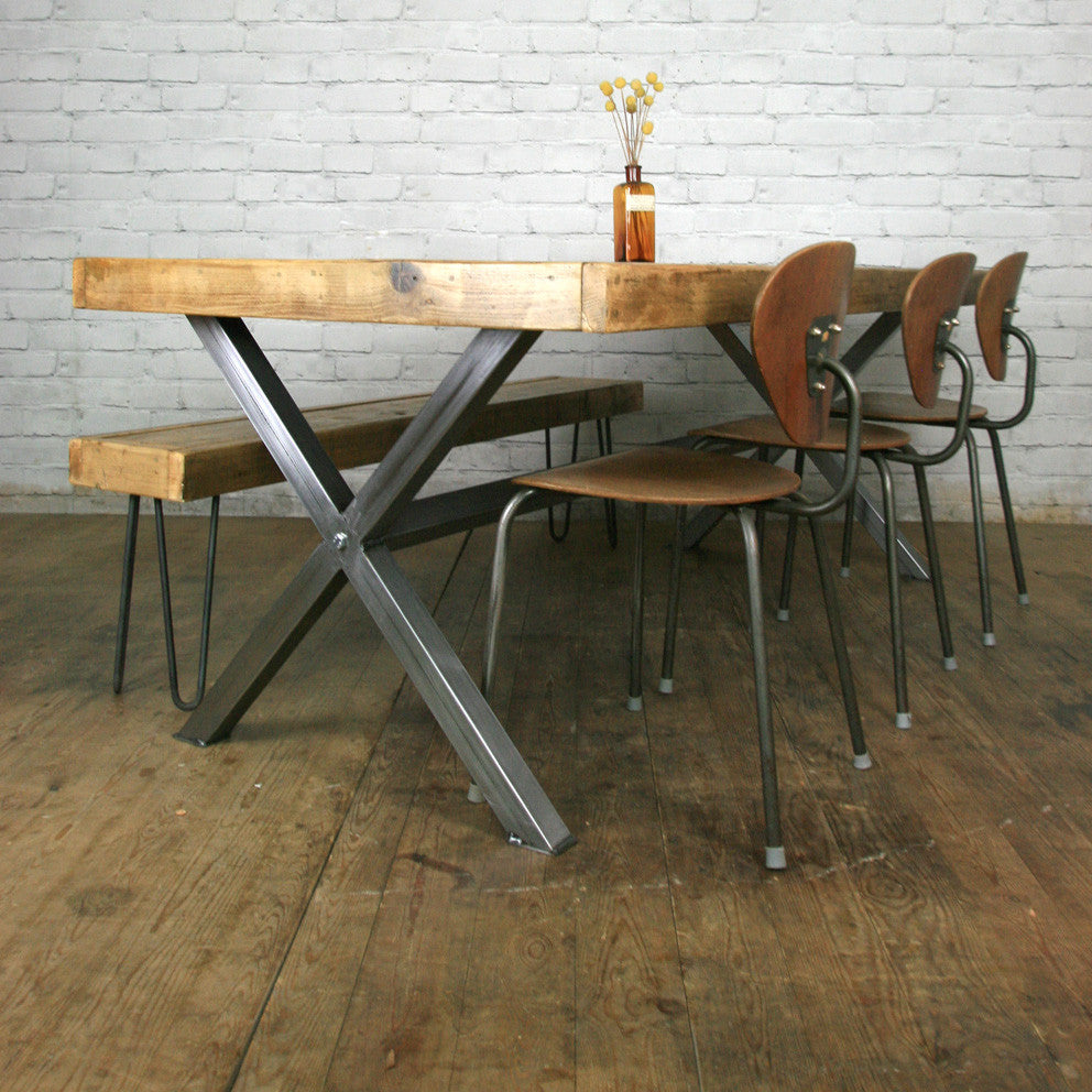 'The Steel X-Frame' Dining Table – Mustard Vintage