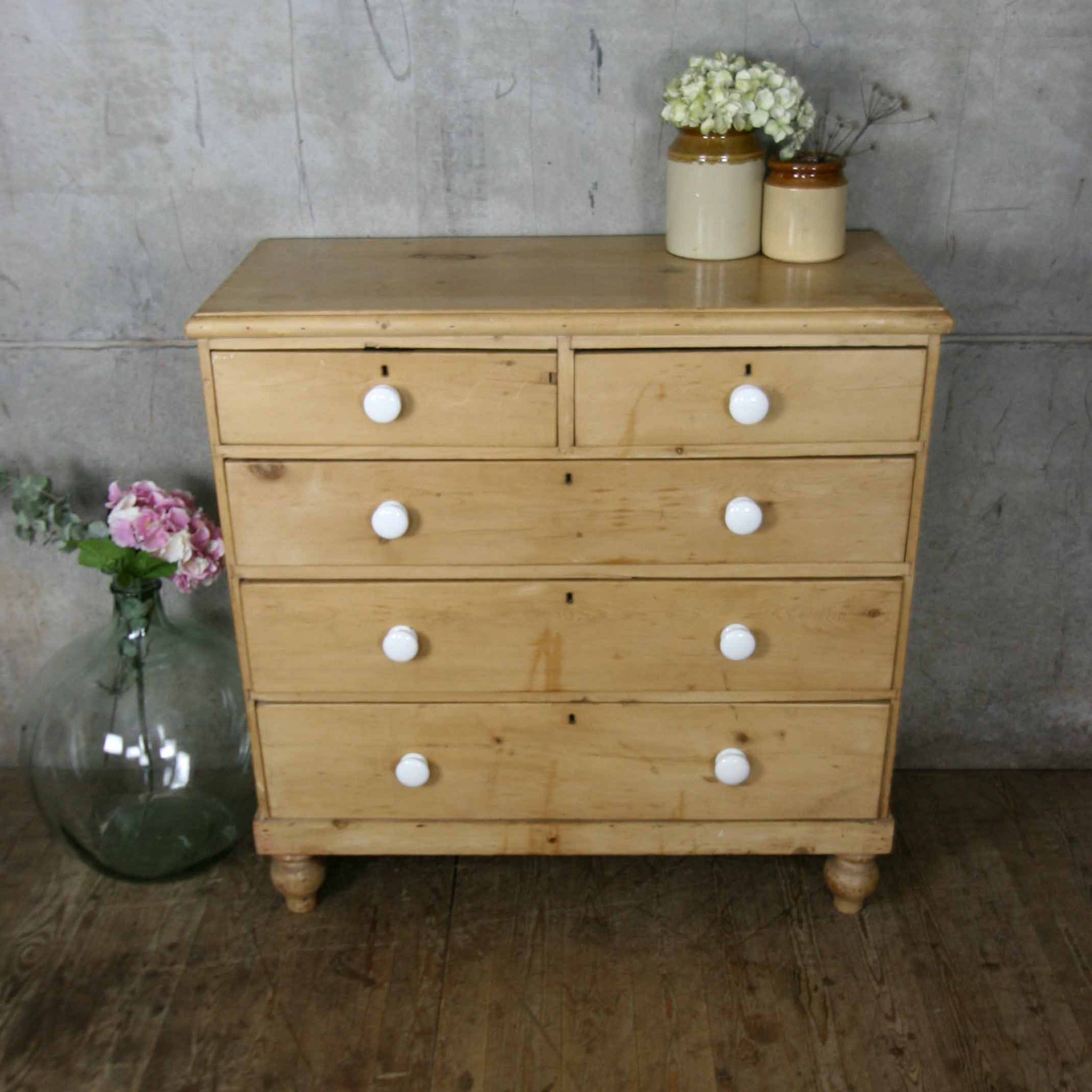 Large Victorian Rustic Pine Chest of Drawers – Mustard Vintage