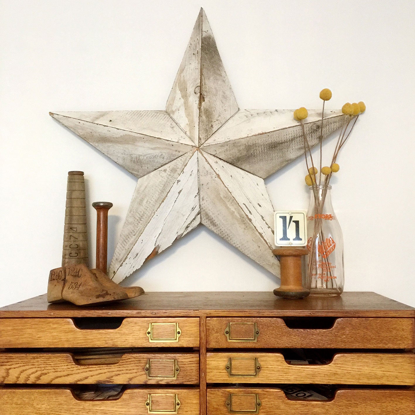 Large Vintage Reclaimed Wooden Barn Star – Mustard Vintage