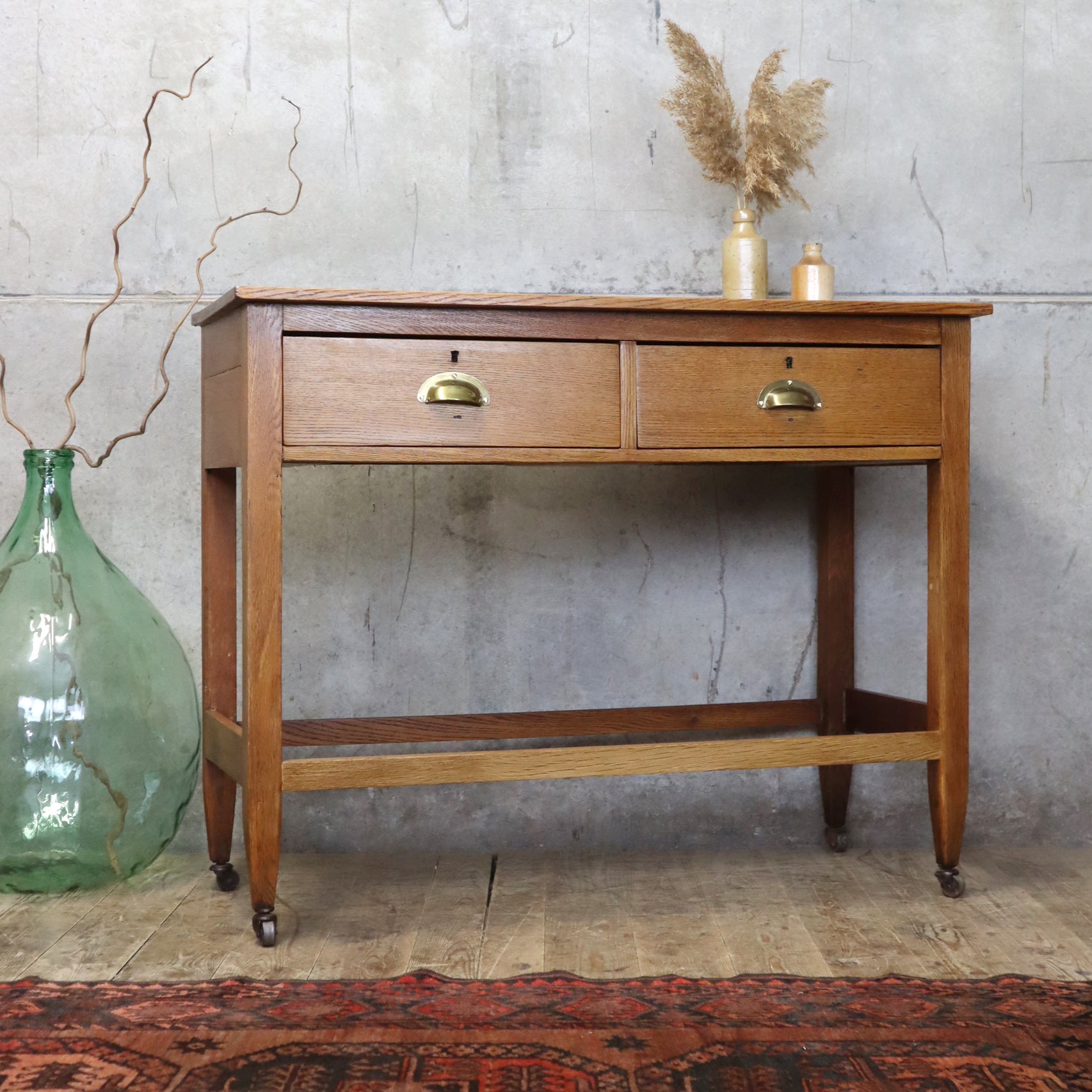 Antique Vintage Rustic Oak Console Table / Vanity Unit - 1703e ...