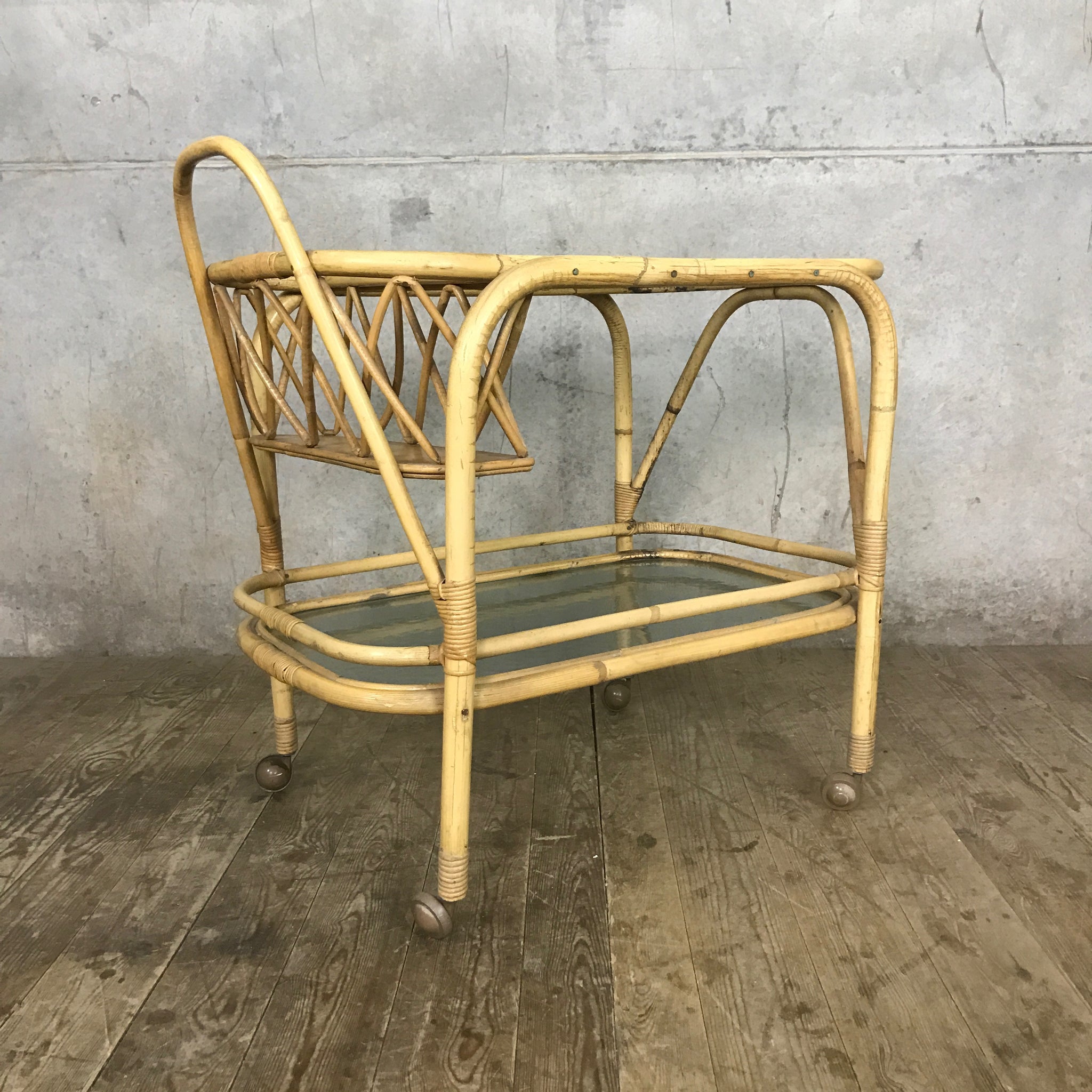 Vintage Boho Tiki Drinks Trolley Bar Cart – Mustard Vintage